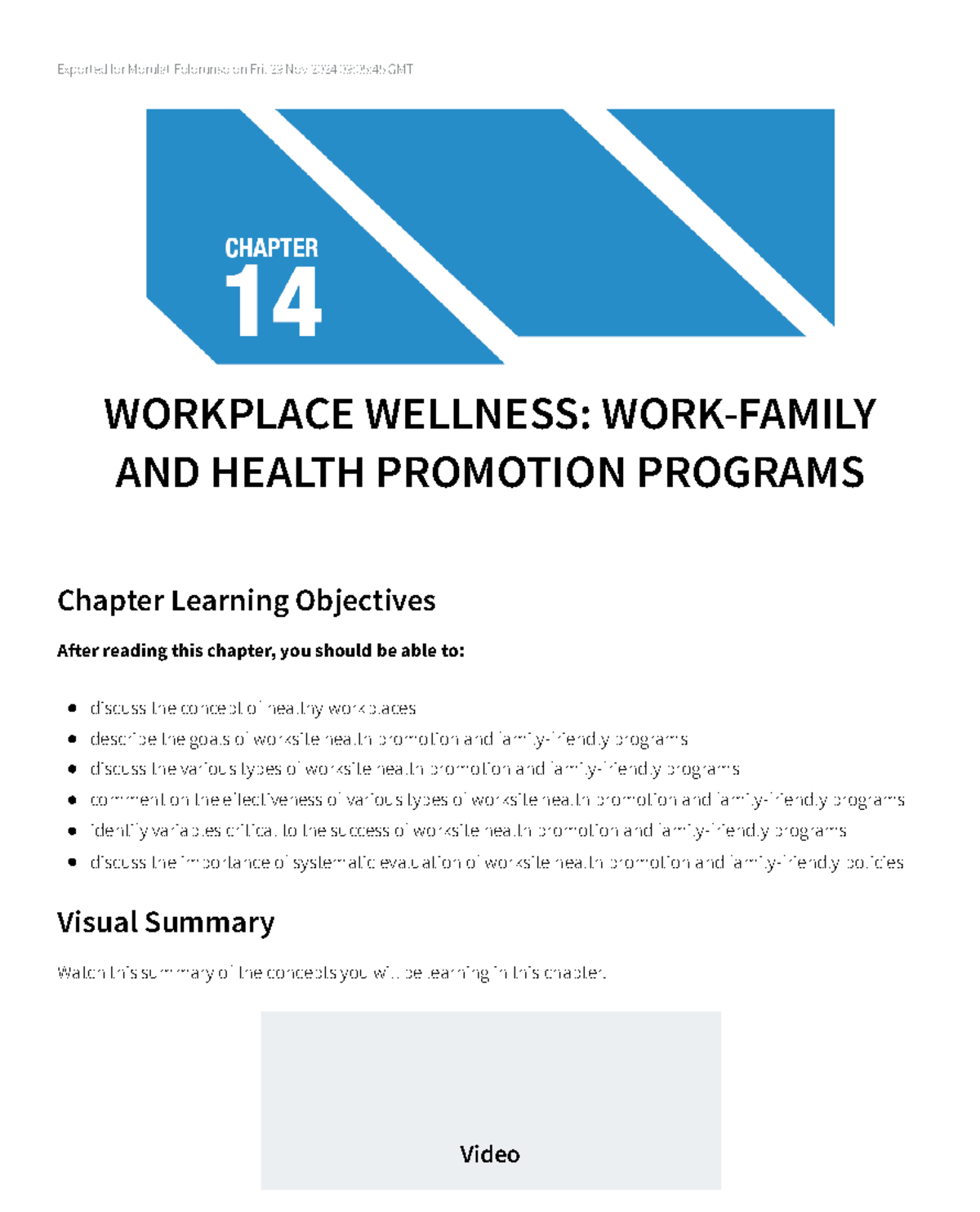 Chapter 14 Workplace Wellness Work-Family and Health Promotion Programs ...