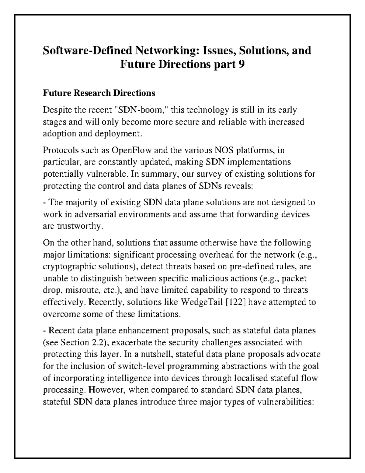Software Part 18 Software Defined Networking Issues Solutions And Future Directions Part 9