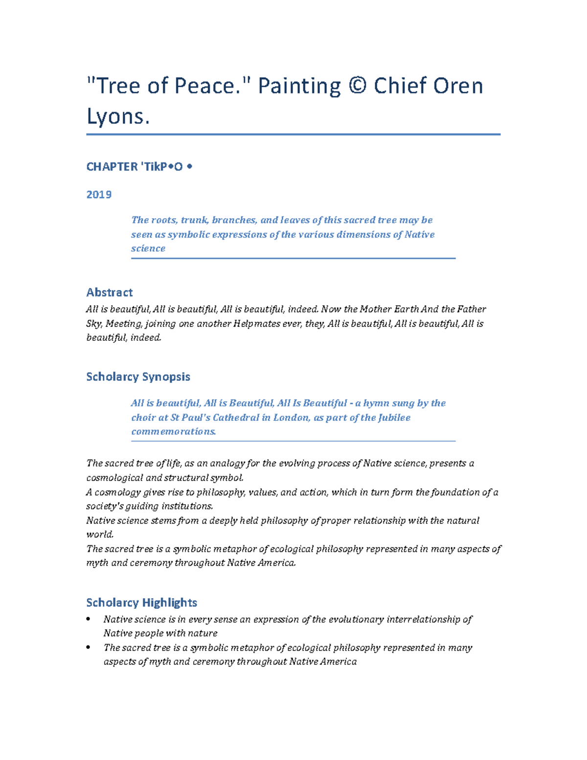 Tree of Peace Painting Chief Oren Lyons- Article - "Tree of Peace ...