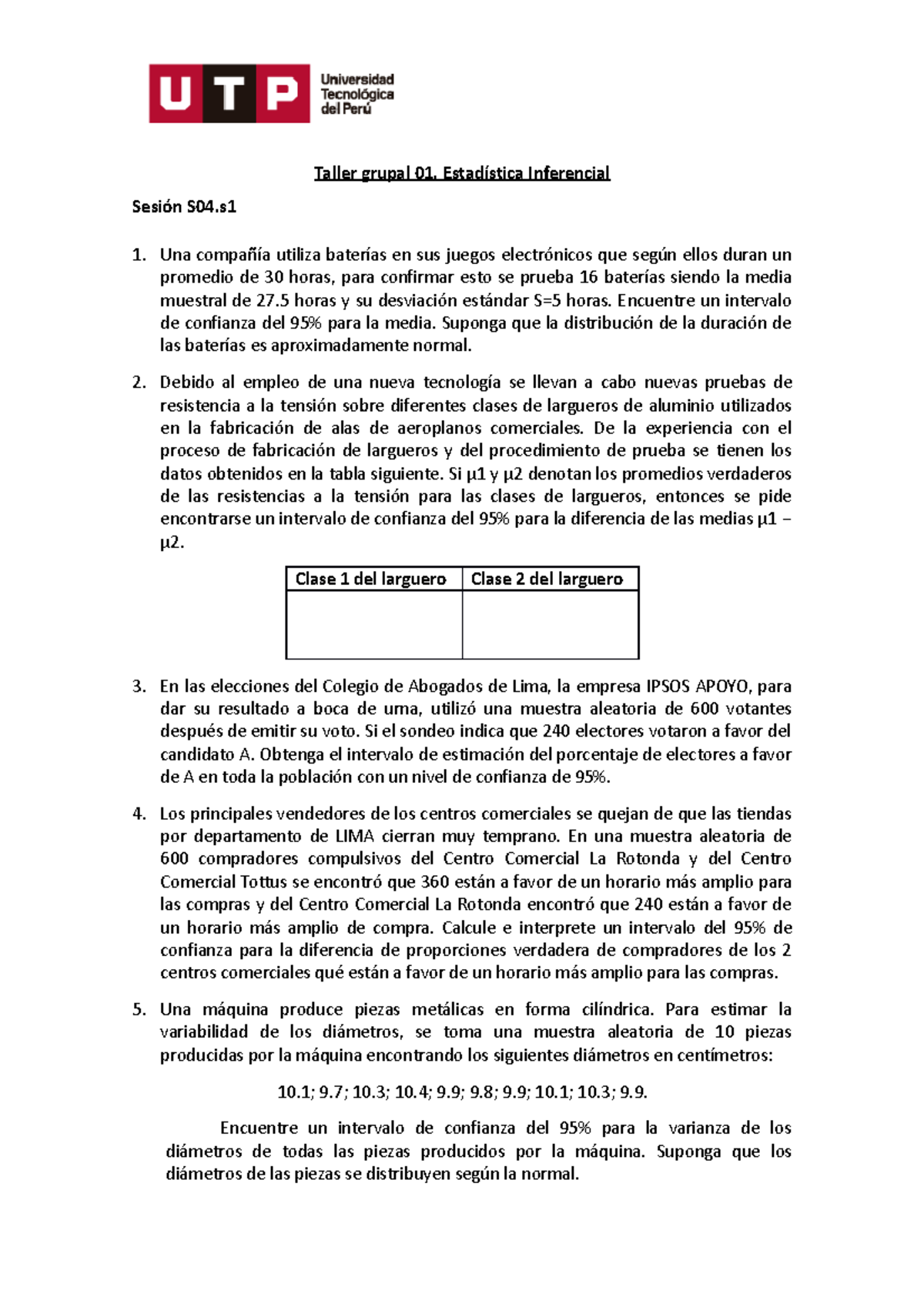 S04.s1Taller Nª1 Ejercicios de Distribucion Muestral e IC-1 - Taller grupal 01. Estadística ...
