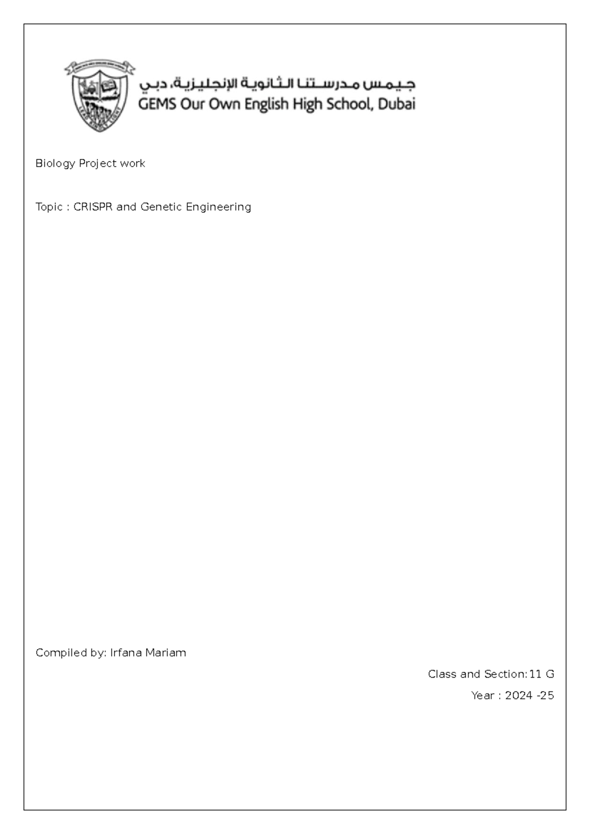 Biology Project work - Biology Project work Topic : CRISPR and Genetic ...