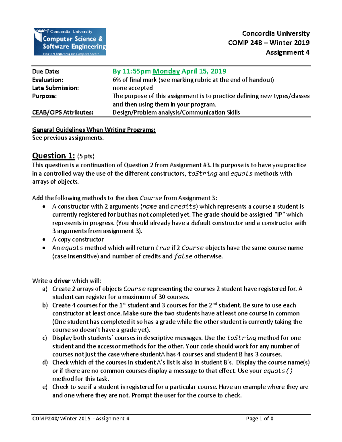 COMP248 A4-2 - assign - Concordia University COMP 248 – Winter 2019 ...