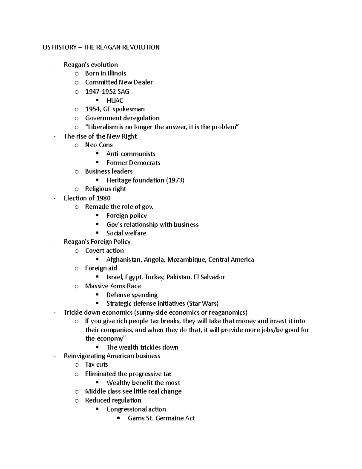 US History - reagan revolution - US HISTORY – THE REAGAN REVOLUTION ...