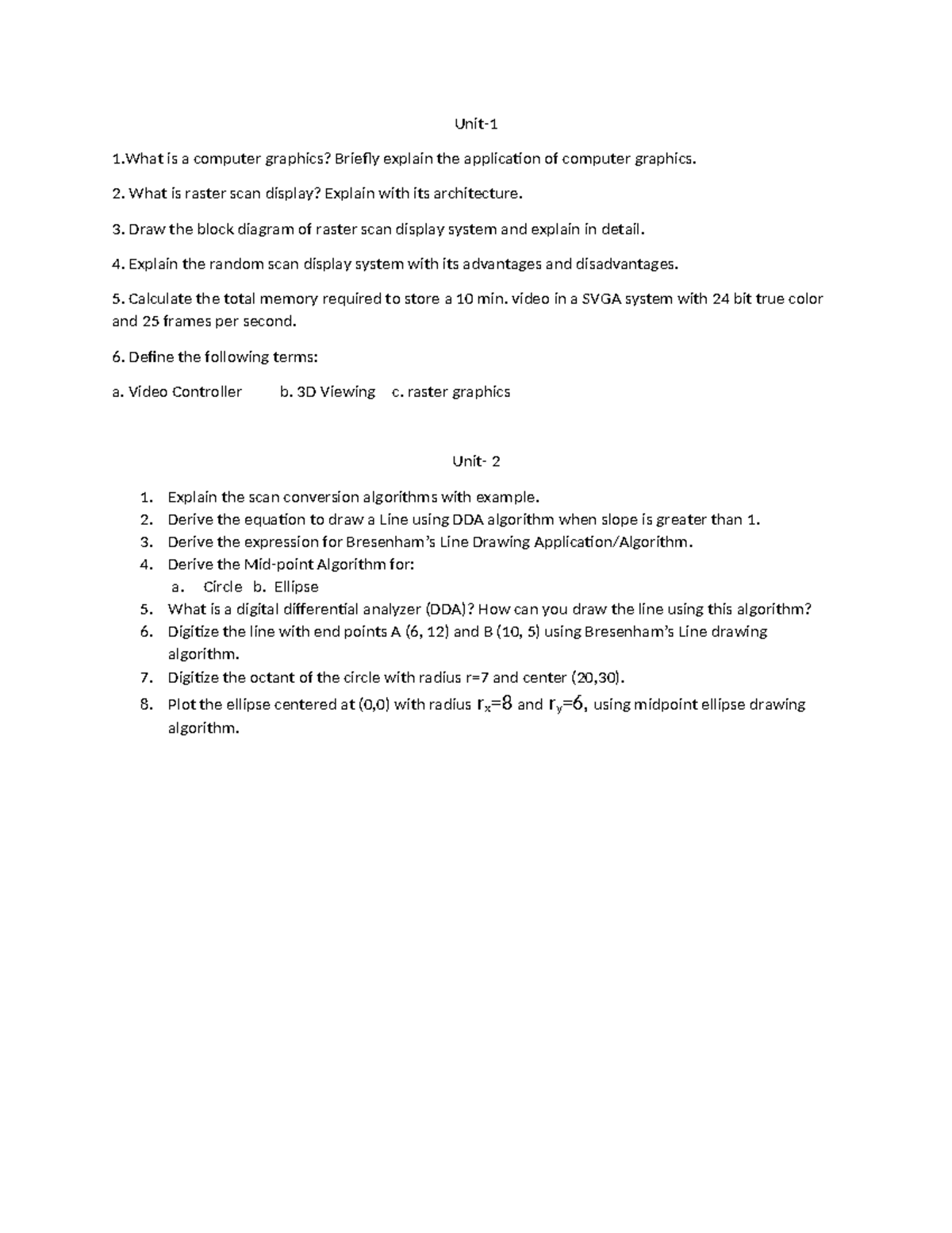 Unit 1and2 Imp Questions Of Computer Graphics Note By Satish Kumar Karna Unit 1 Is A Computer