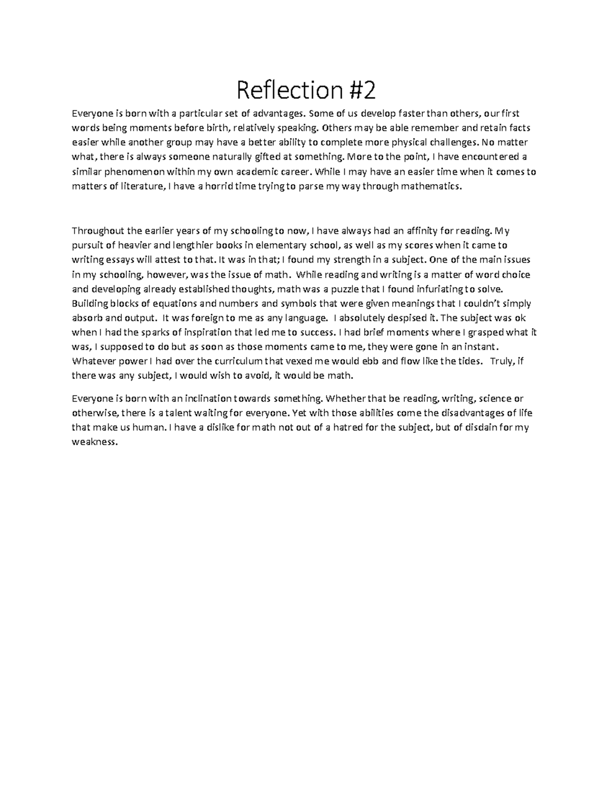 Reflection - English Work (Rinn Norman) - Reflection Everyone is born ...