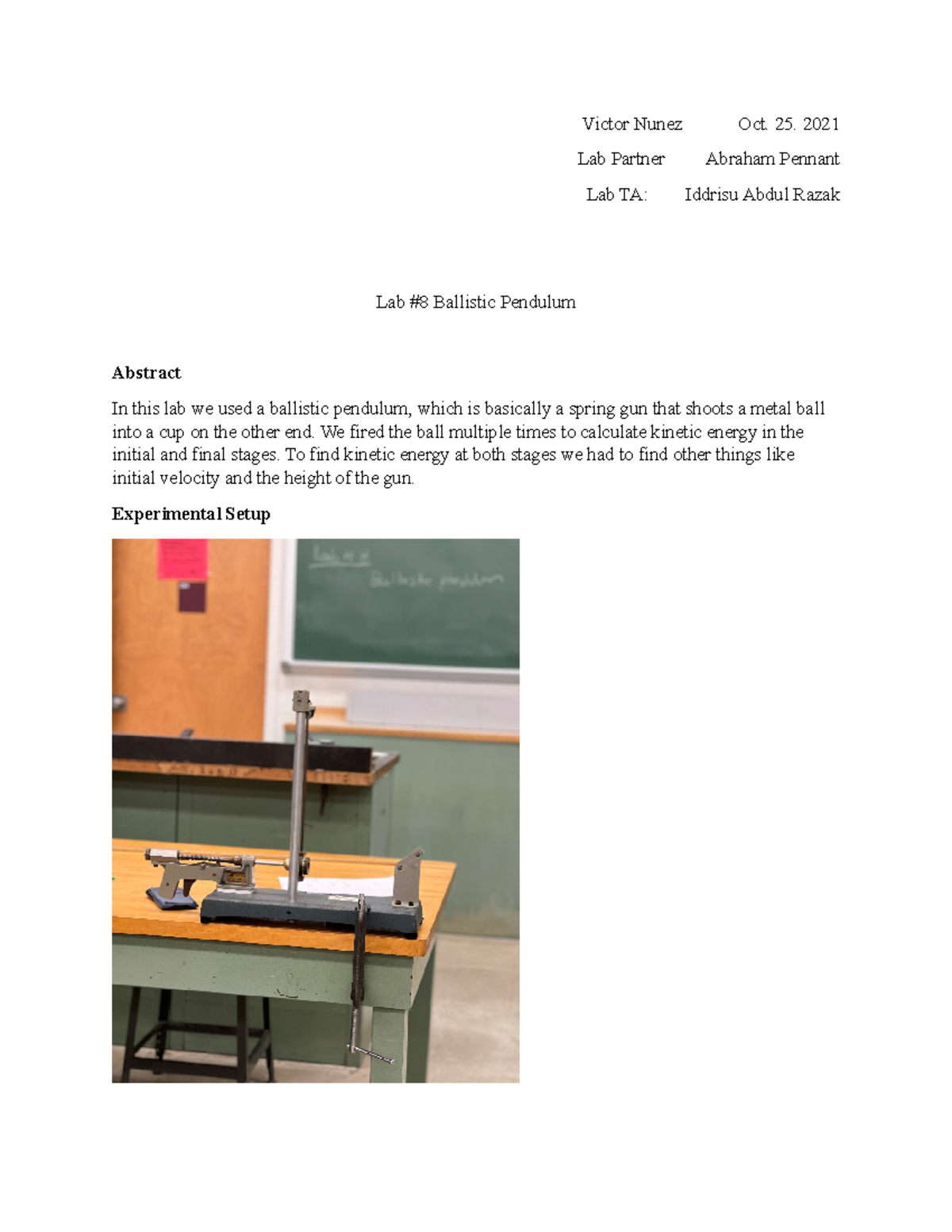 Lab #8 Writeup - PHYS 210 - NIU - Studocu
