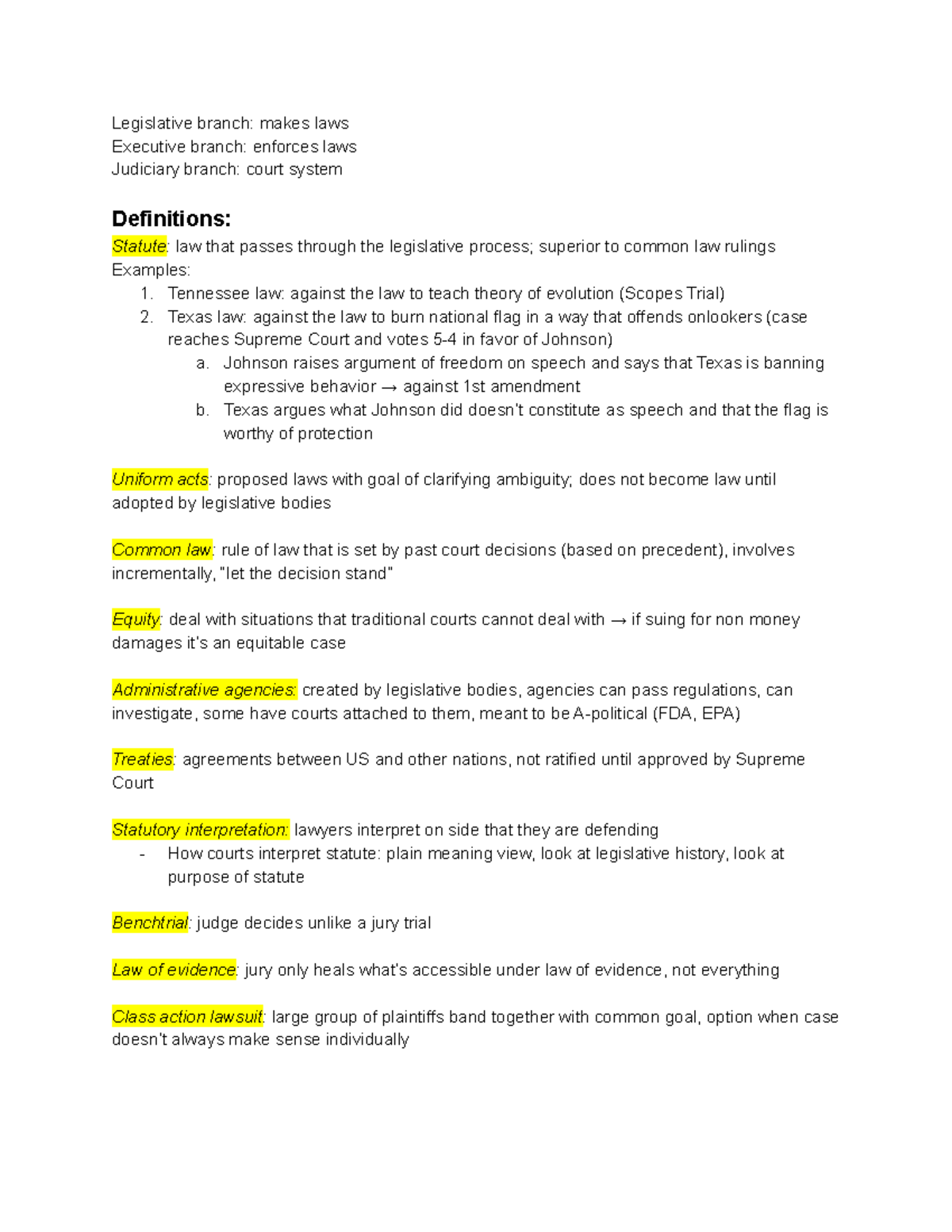 Exam 1 Study Guide - Legislative branch: makes laws Executive branch ...