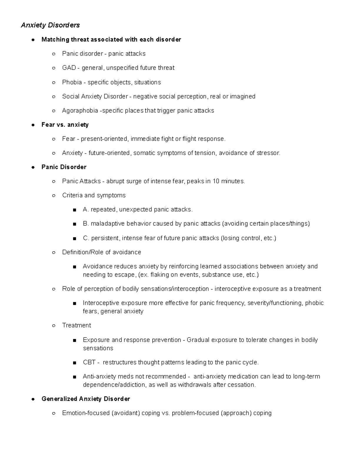 exam 2 study guide - Anxiety Disorders Matching threat associated with ...
