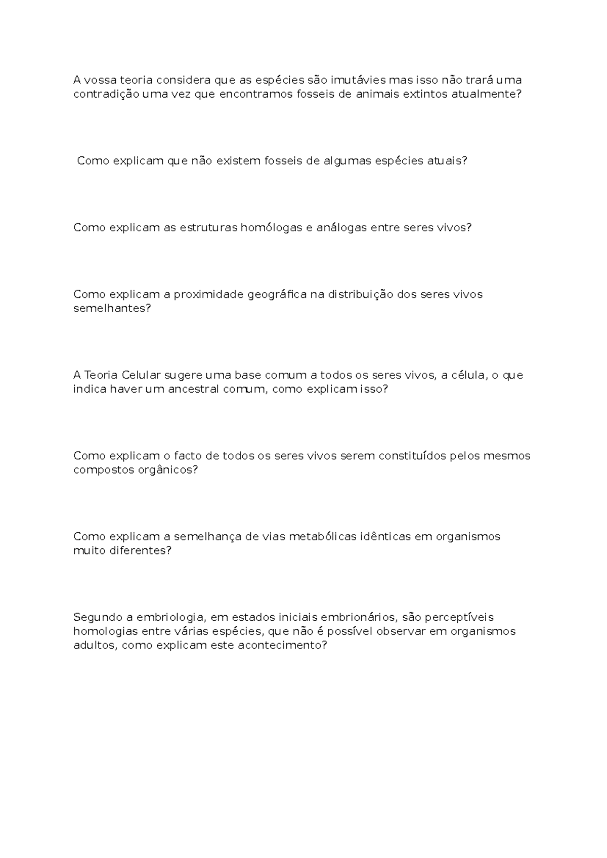 Refutar Fixismo - A vossa teoria considera que as espécies são ...