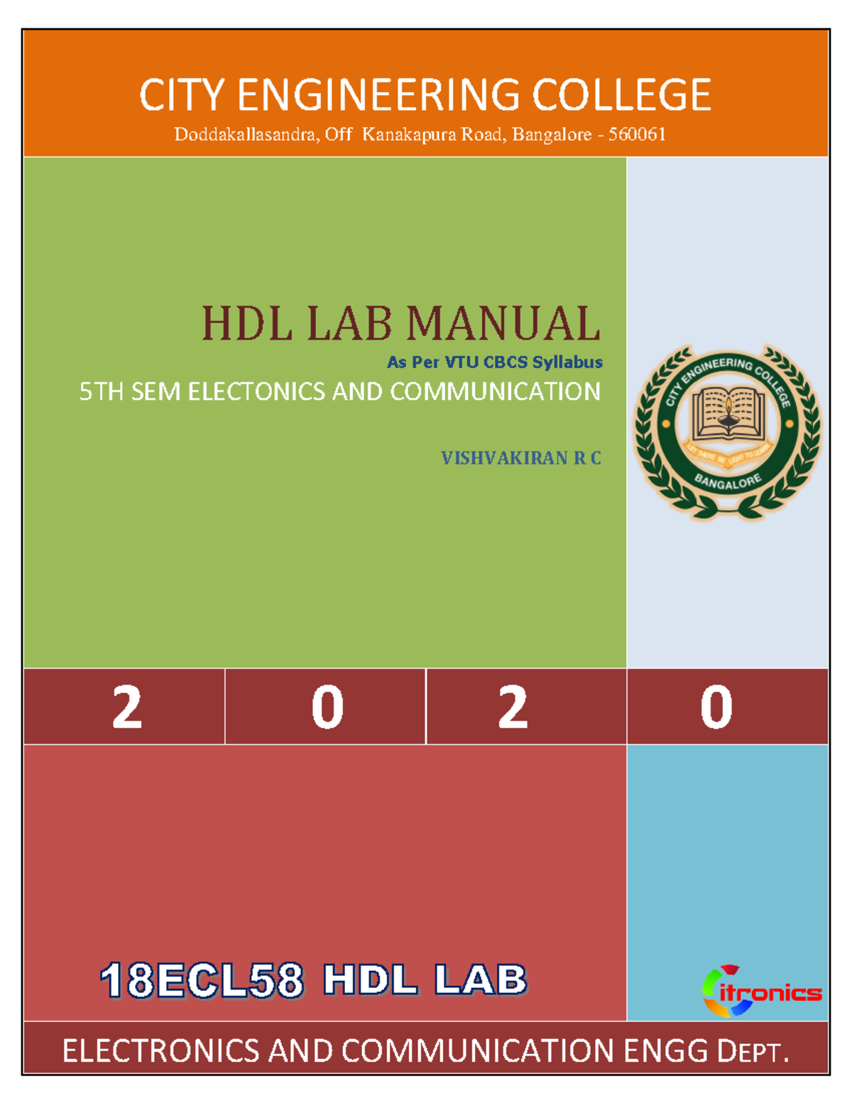 18ECL58 - HDL Lab Manual Non Interfacing Print - CITY ENGINEERING COLLEGE HDL LAB MANUAL 5TH SEM ...