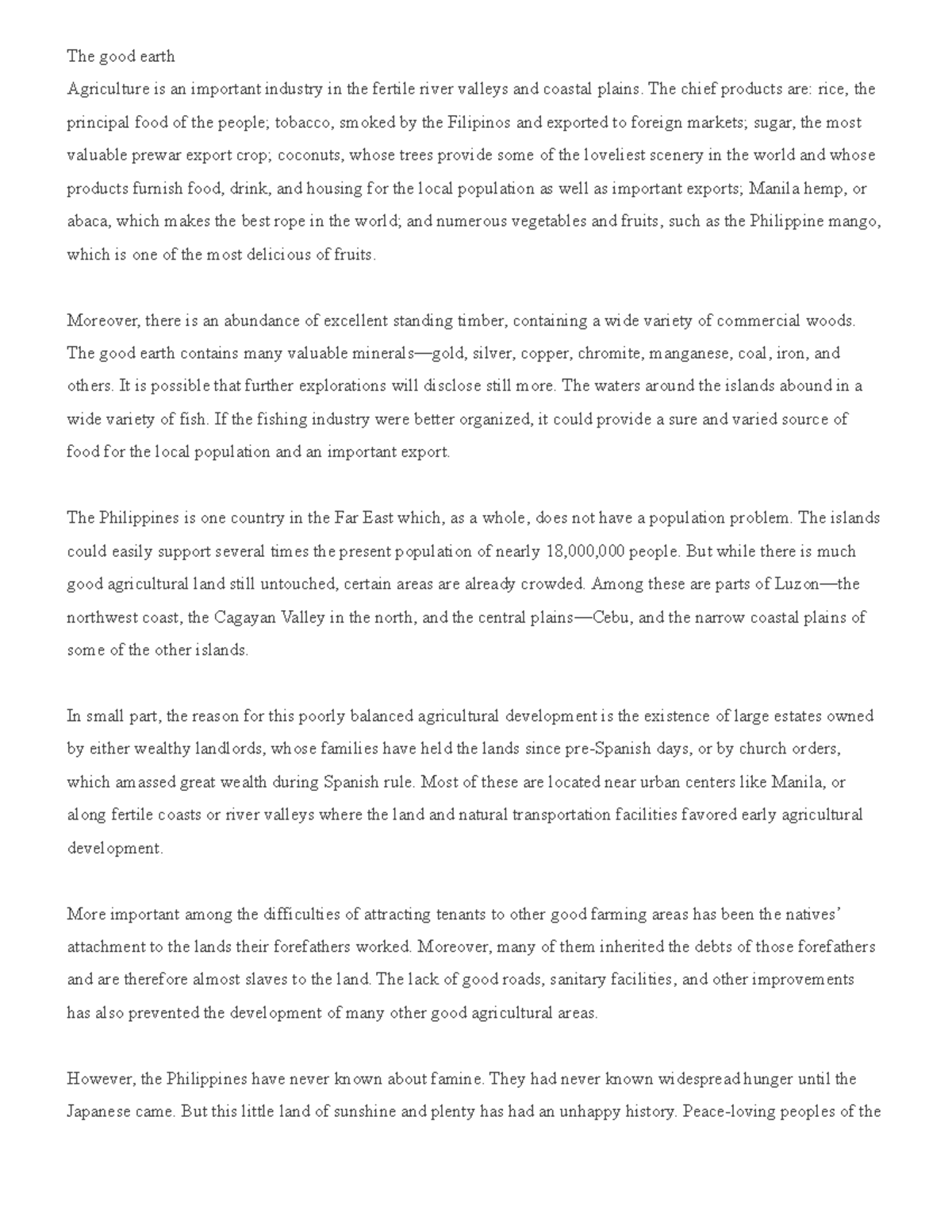 The good earth - History and lecture - The good earth Agriculture is an ...