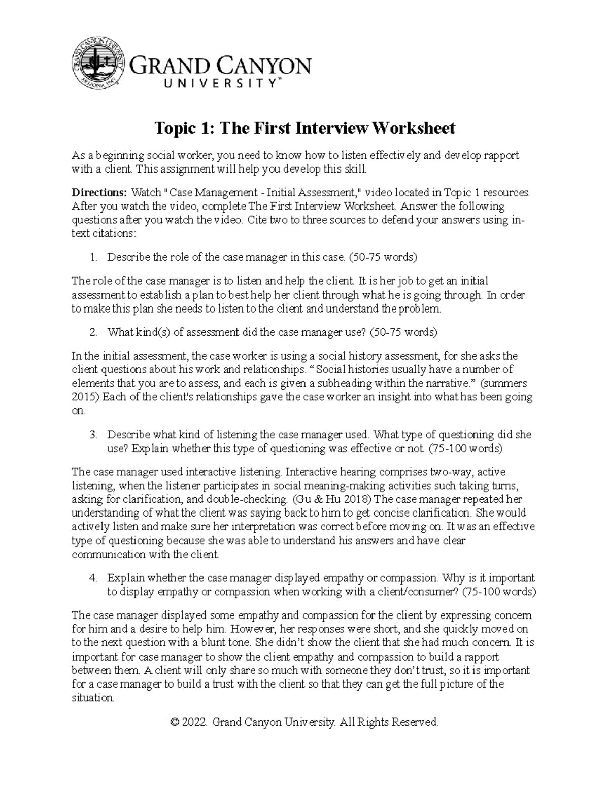 SOC 445 RS T1 First Interview Worksheet - Topic 1: The First Interview ...
