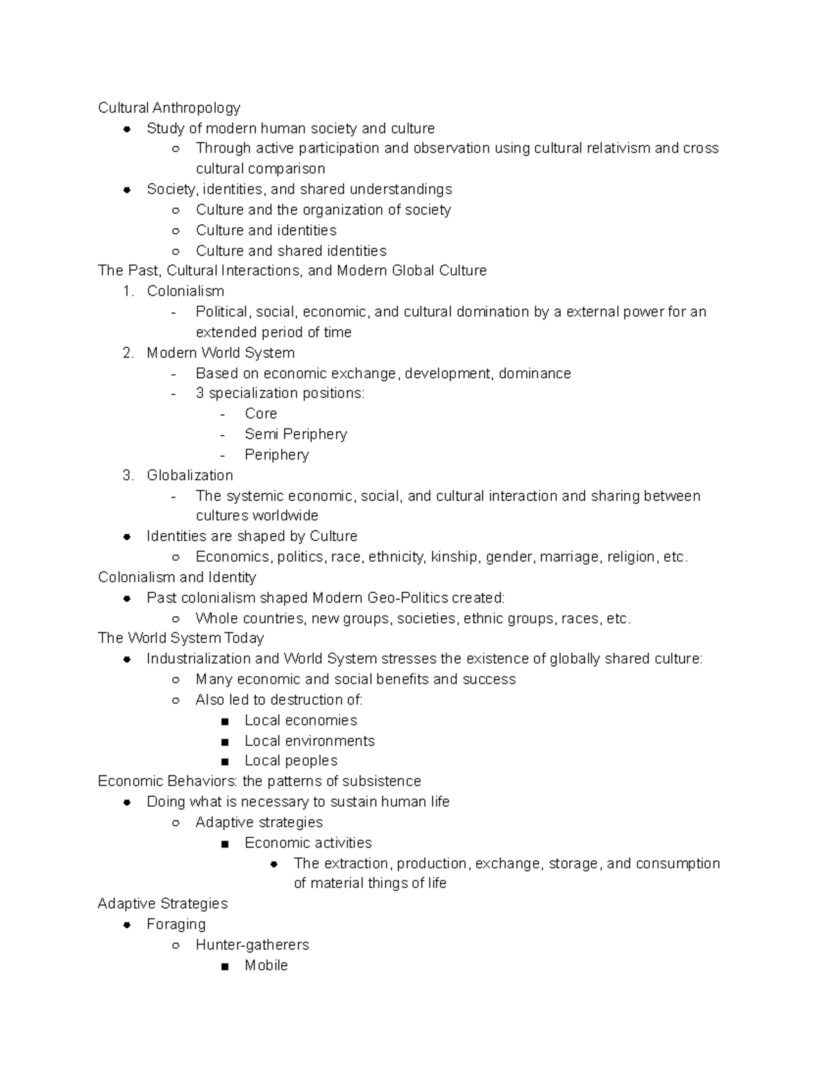 Notes 3 - Cultural Anthropology Study of modern human society and ...