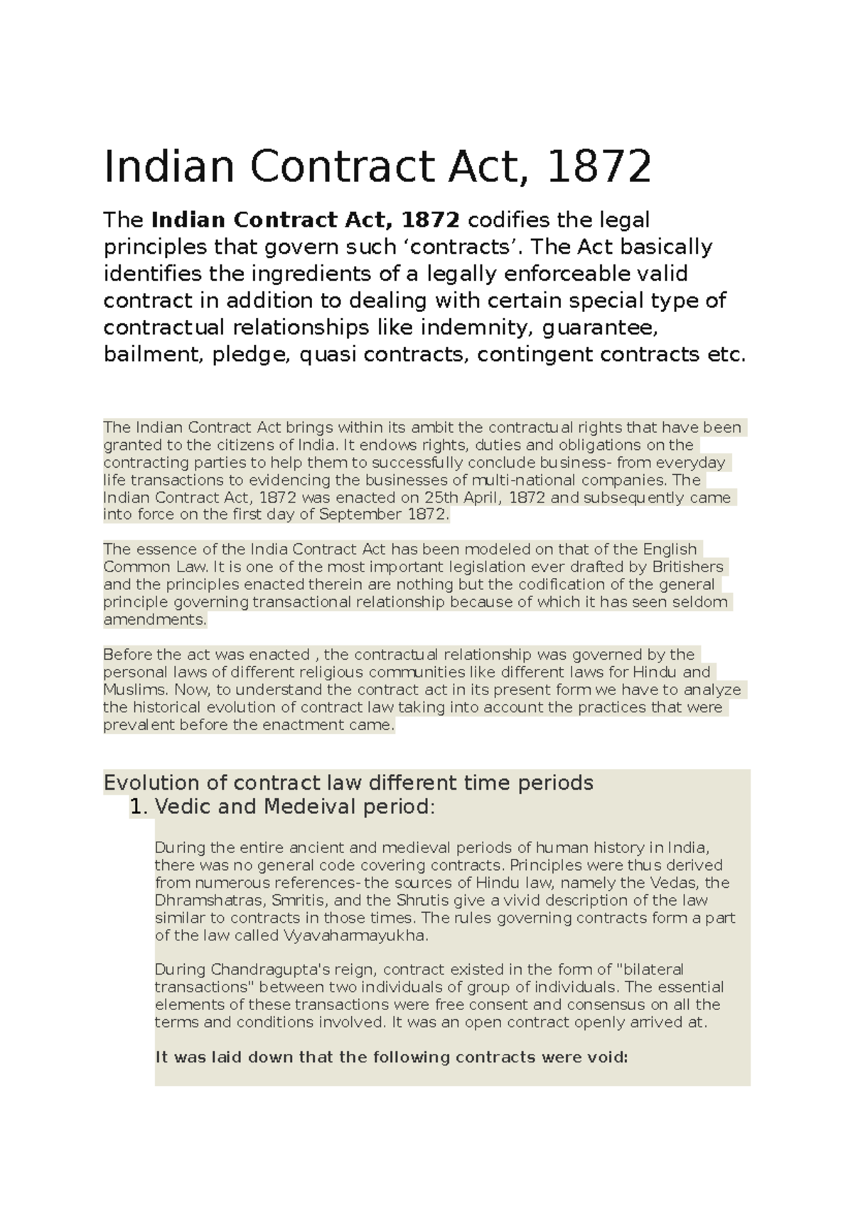 Indian Contract Act - The Act basically identifies the ingredients of a ...