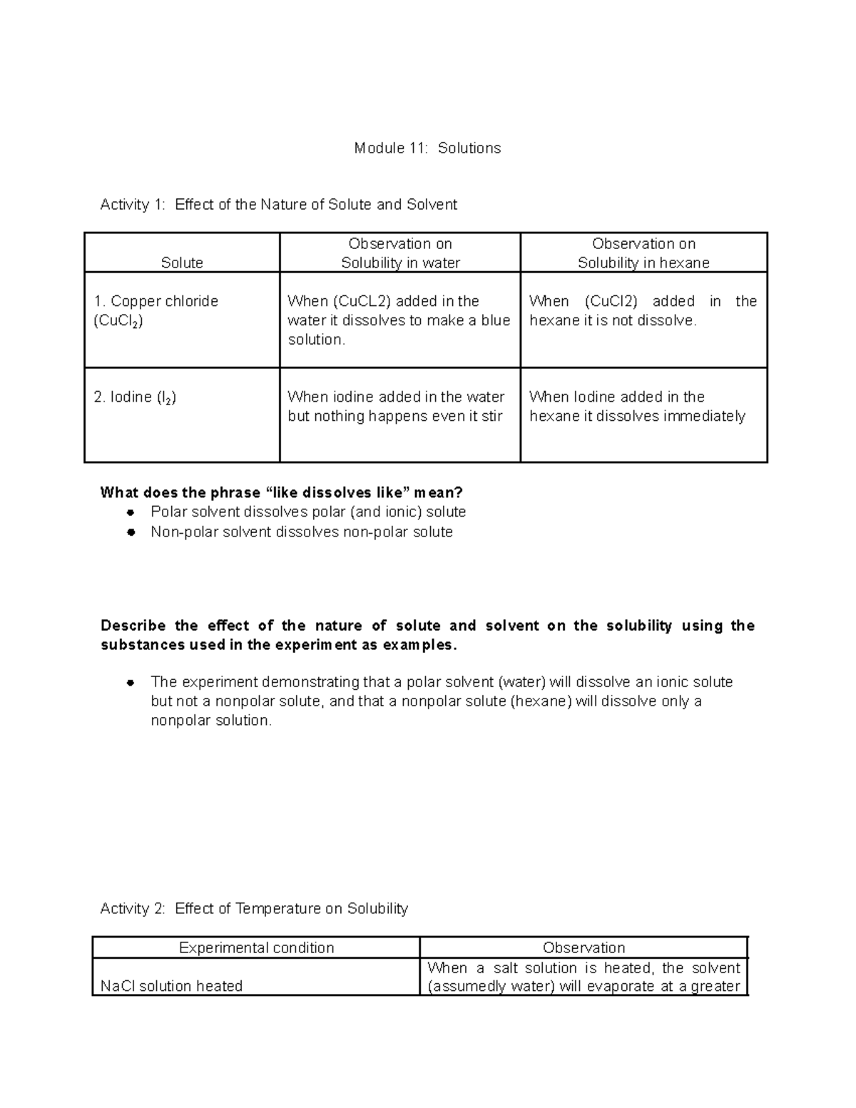 M11 Solutions - Lecture notes 1 - Module 11: Solutions Activity 1 ...