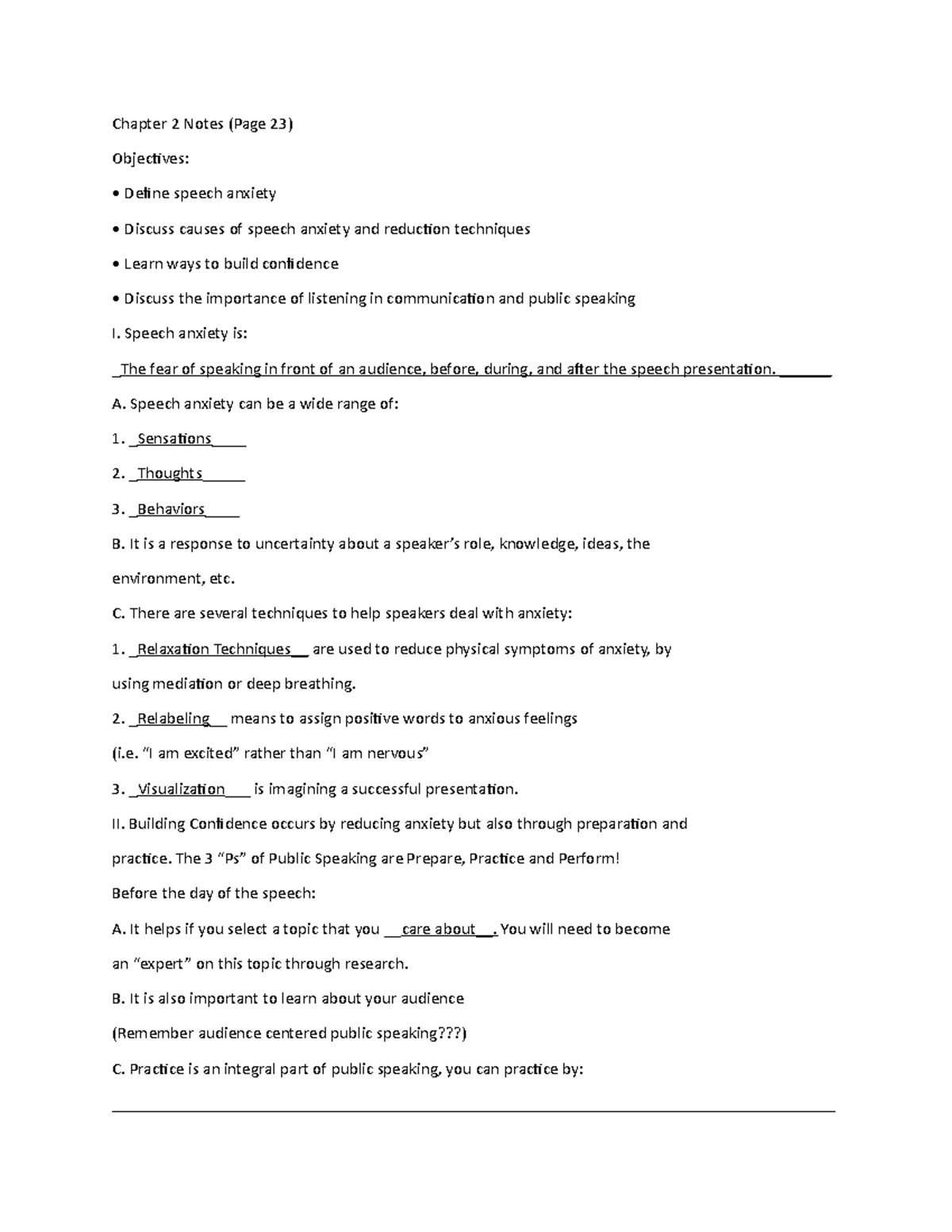 Chapter 2 Notes - Chapter 2 Notes (Page 23) Objectives: Define speech ...