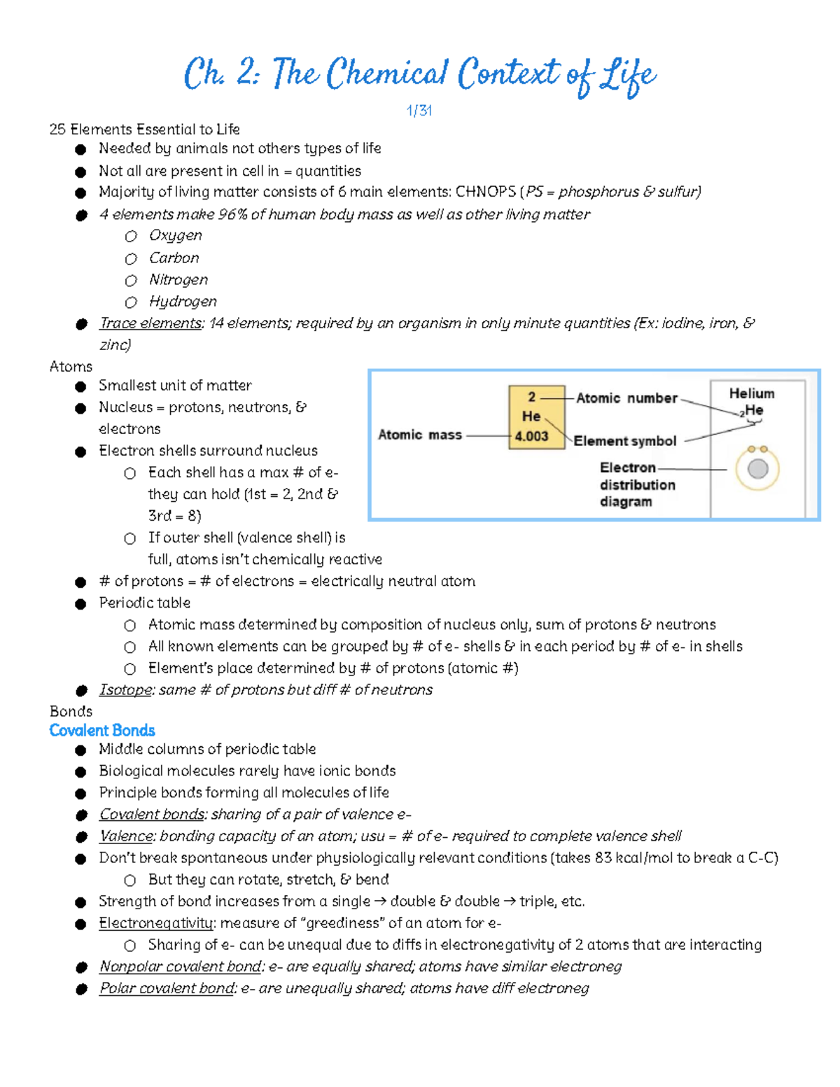Ch. 2: The Chemical Context of Life - Ch. 2: The Chemical Context of ...