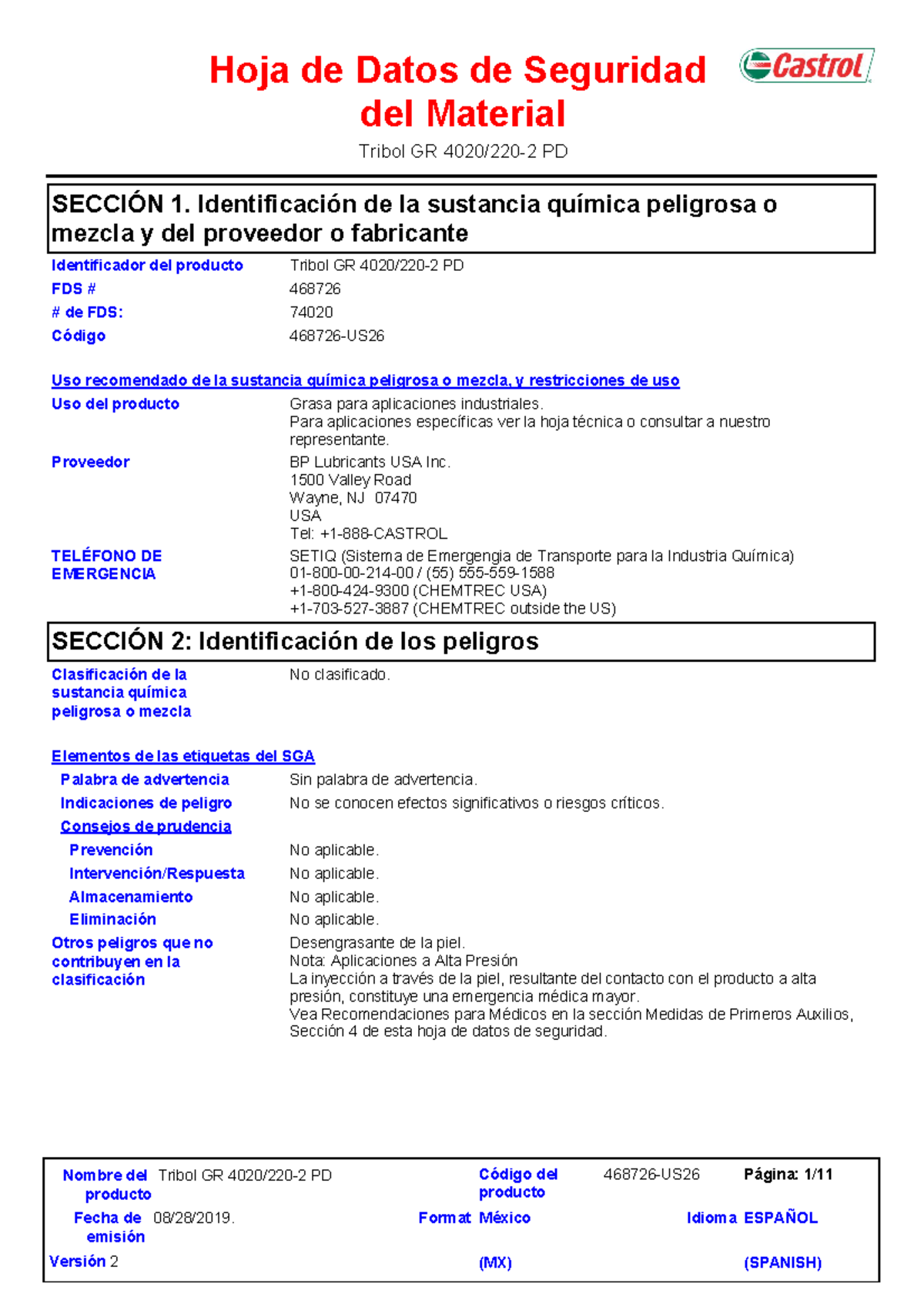 Tribol gr 4020 220 2 pd hoja de seguridad - Identificador del producto ...