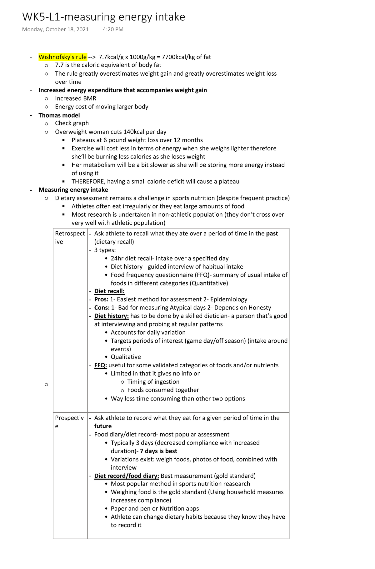 WK5-L1-measuring energy intake - Wishnofsky's rule -> 7/g x 1000g/kg ...