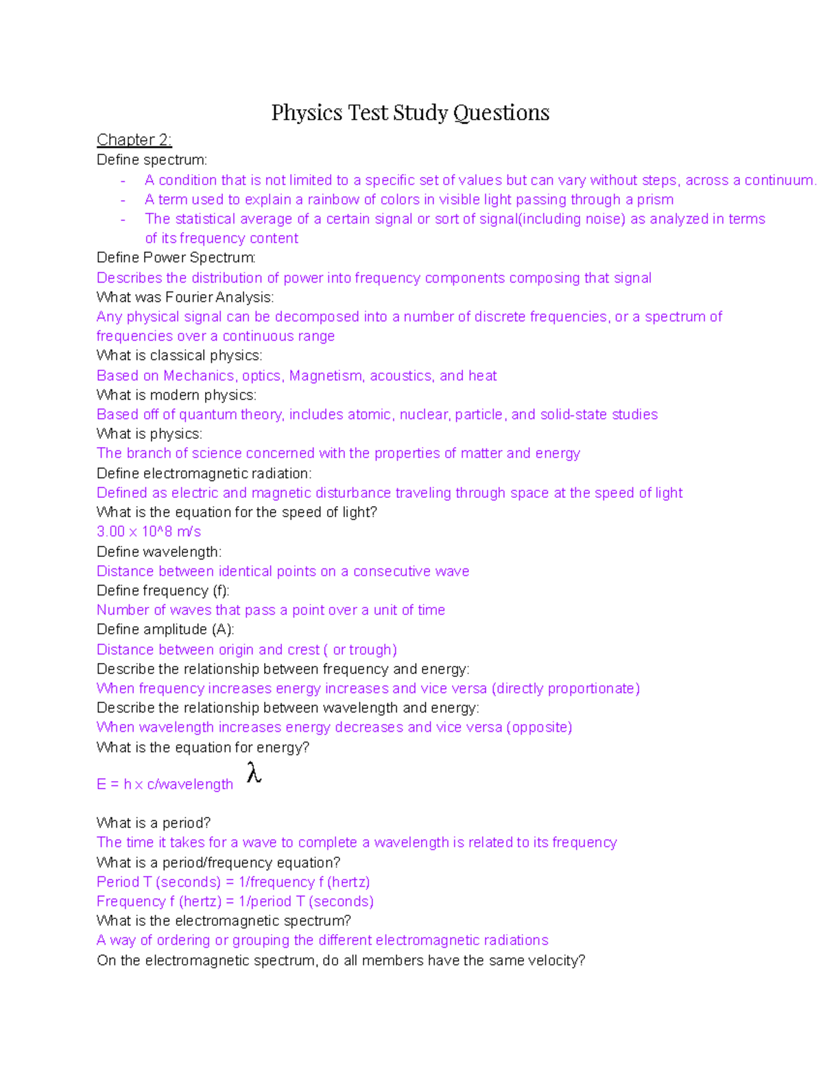 Physics Test Study Questions - Physics Test Study Questions Chapter 2 ...