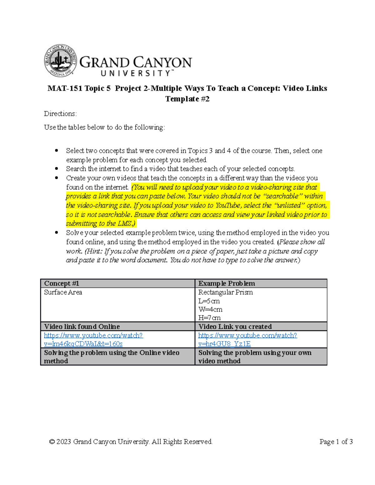 MAT-151-T5-Project 2-Multiple Ways To Teach a Concept Video Links ...