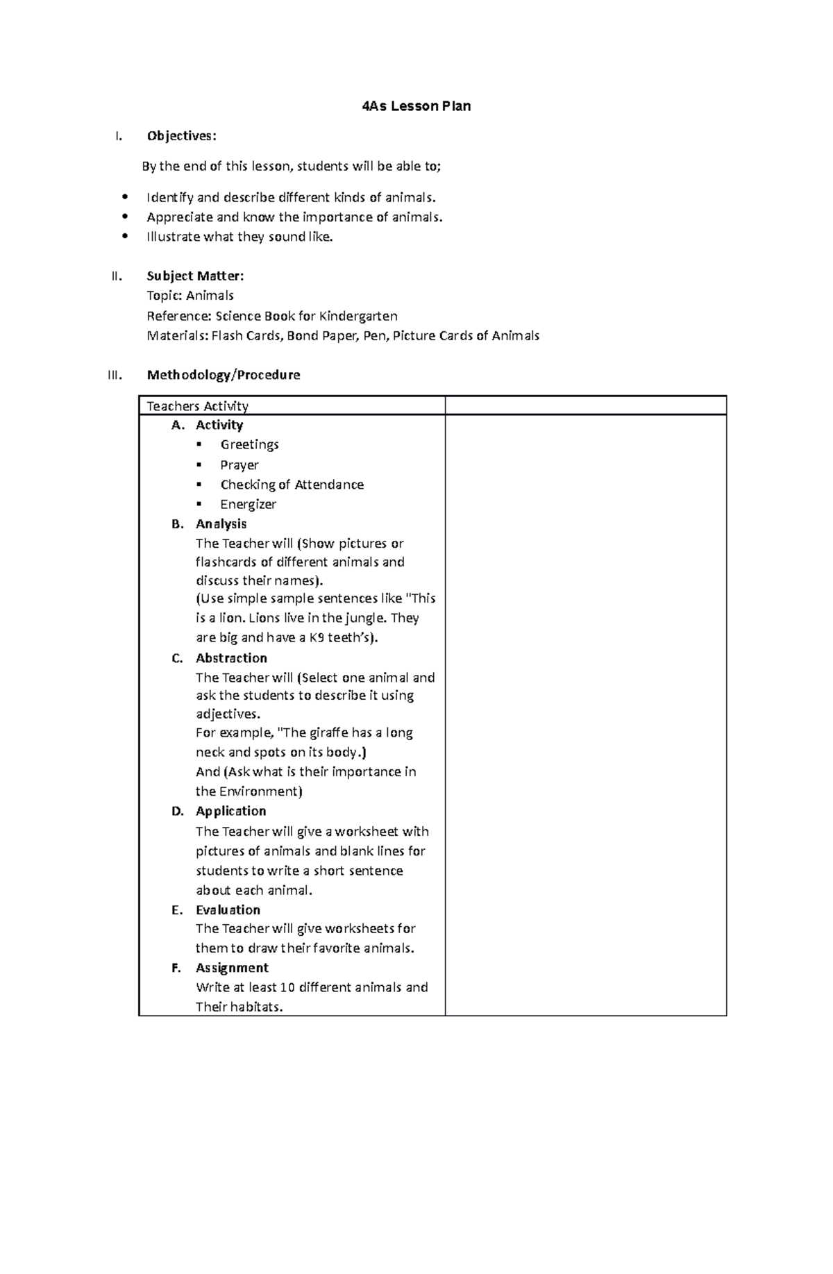4As Lesson Plan - VERY HELPFUL - 4As Lesson Plan I. Objectives: By the ...