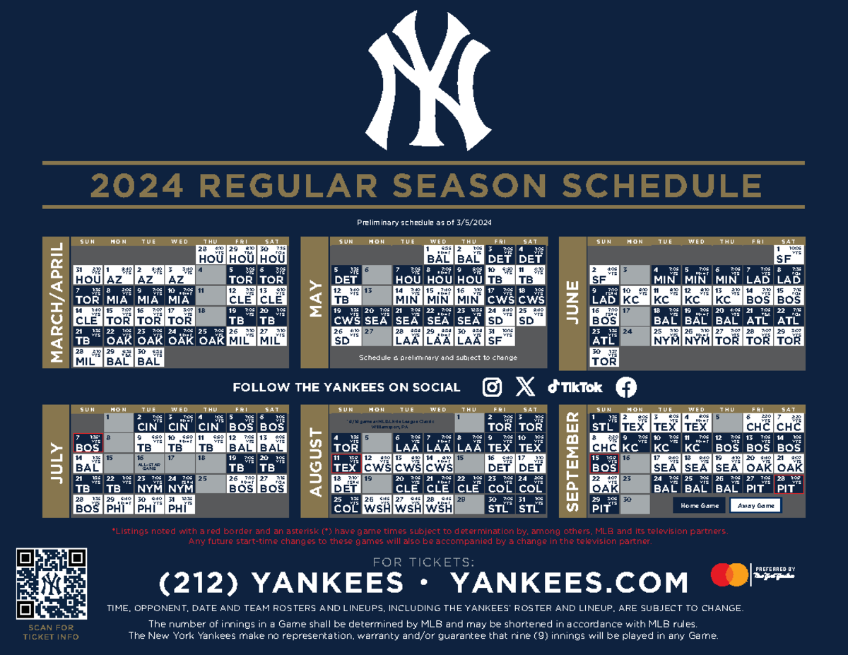 2024 New York Yankees Printable Preliminary Schedule v5 - 2024 REGULAR ...