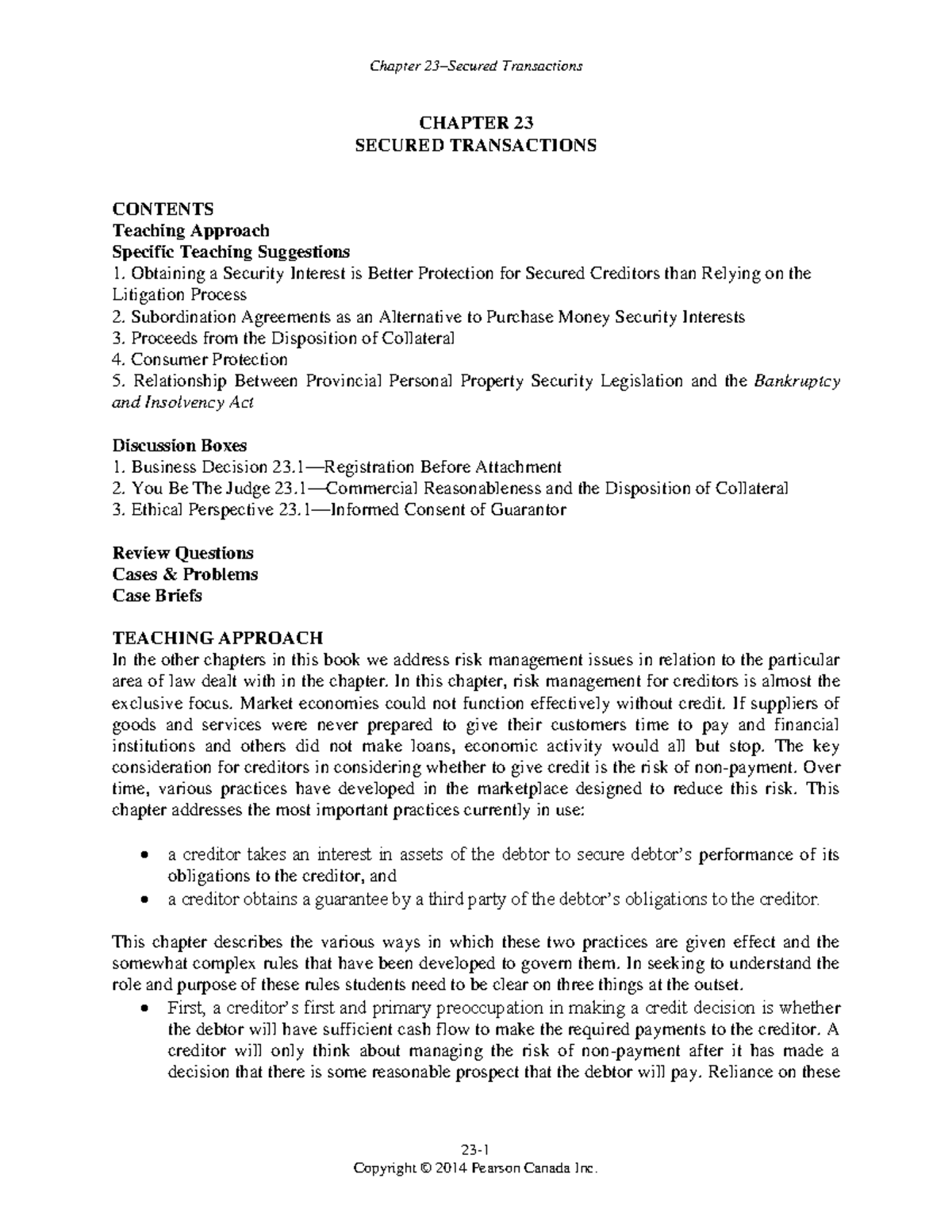 Chapter 23 - Lecture notes 3 - 23- CHAPTER 23 SECURED TRANSACTIONS ...