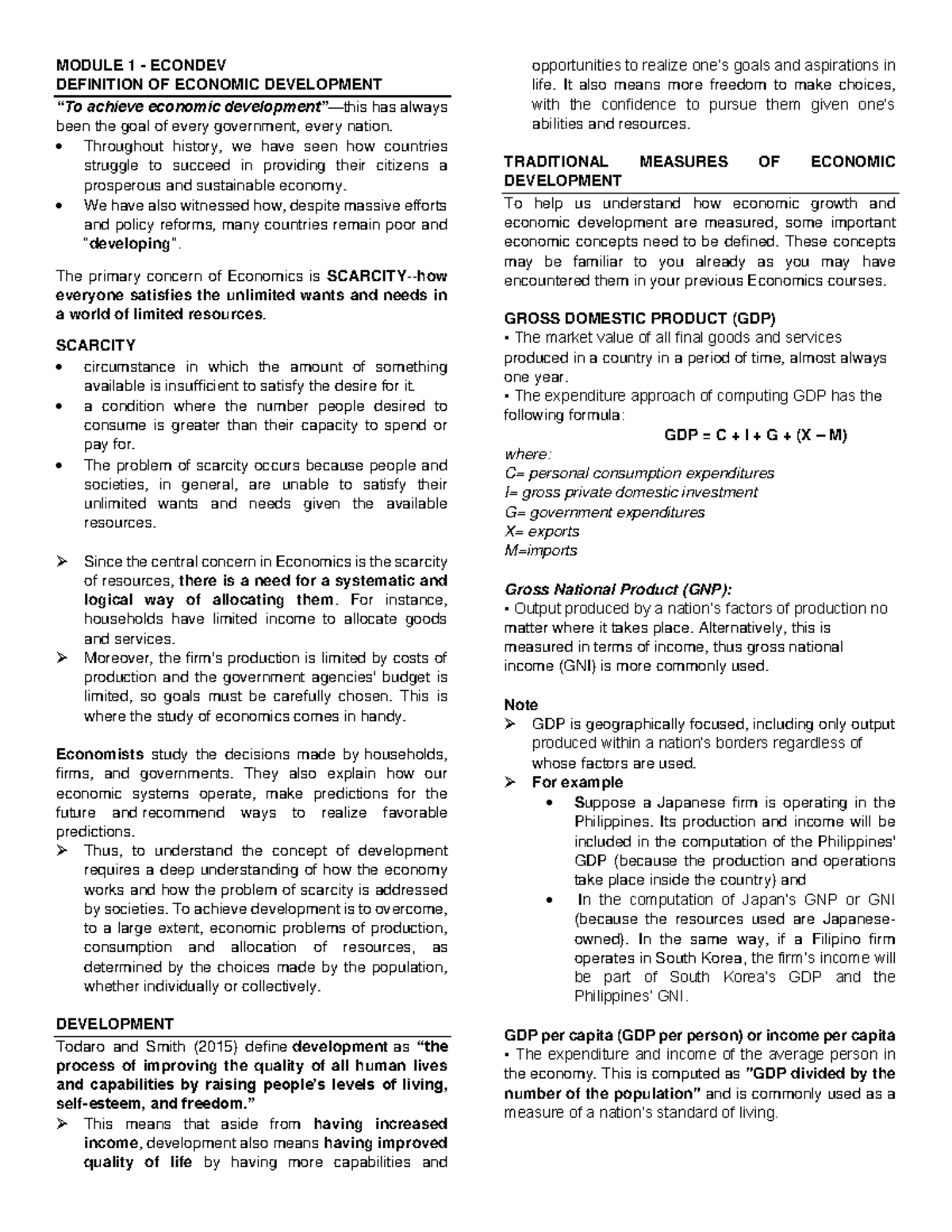 Module 1 Econdev - MODULE 1 - ECONDEV DEFINITION OF ECONOMIC ...