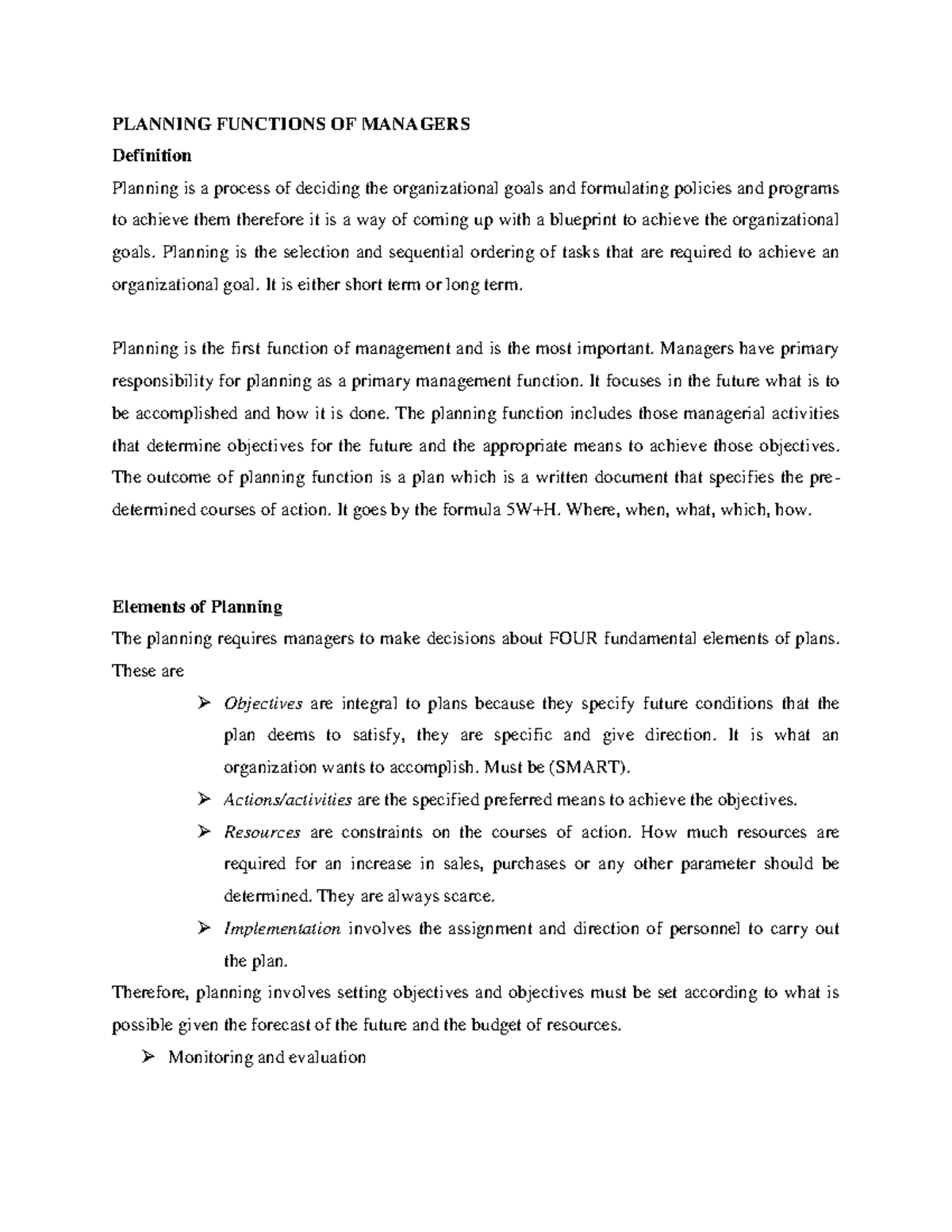 Planning Functions OF Managers - PLANNING FUNCTIONS OF MANAGERS ...