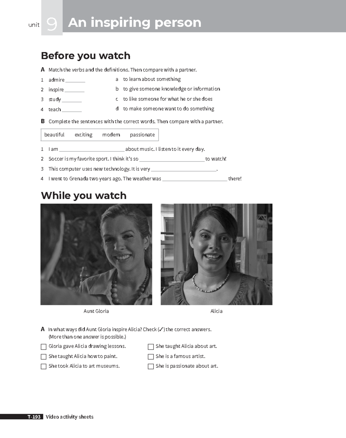 Four Corners 2e Level 2 Unit 09 Video Worksheet - unit T-193 Video ...