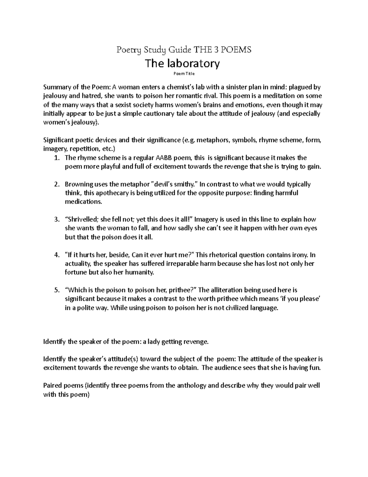 Poetry Study Guide 1 (2) - Poetry Study Guide THE 3 POEMS The ...