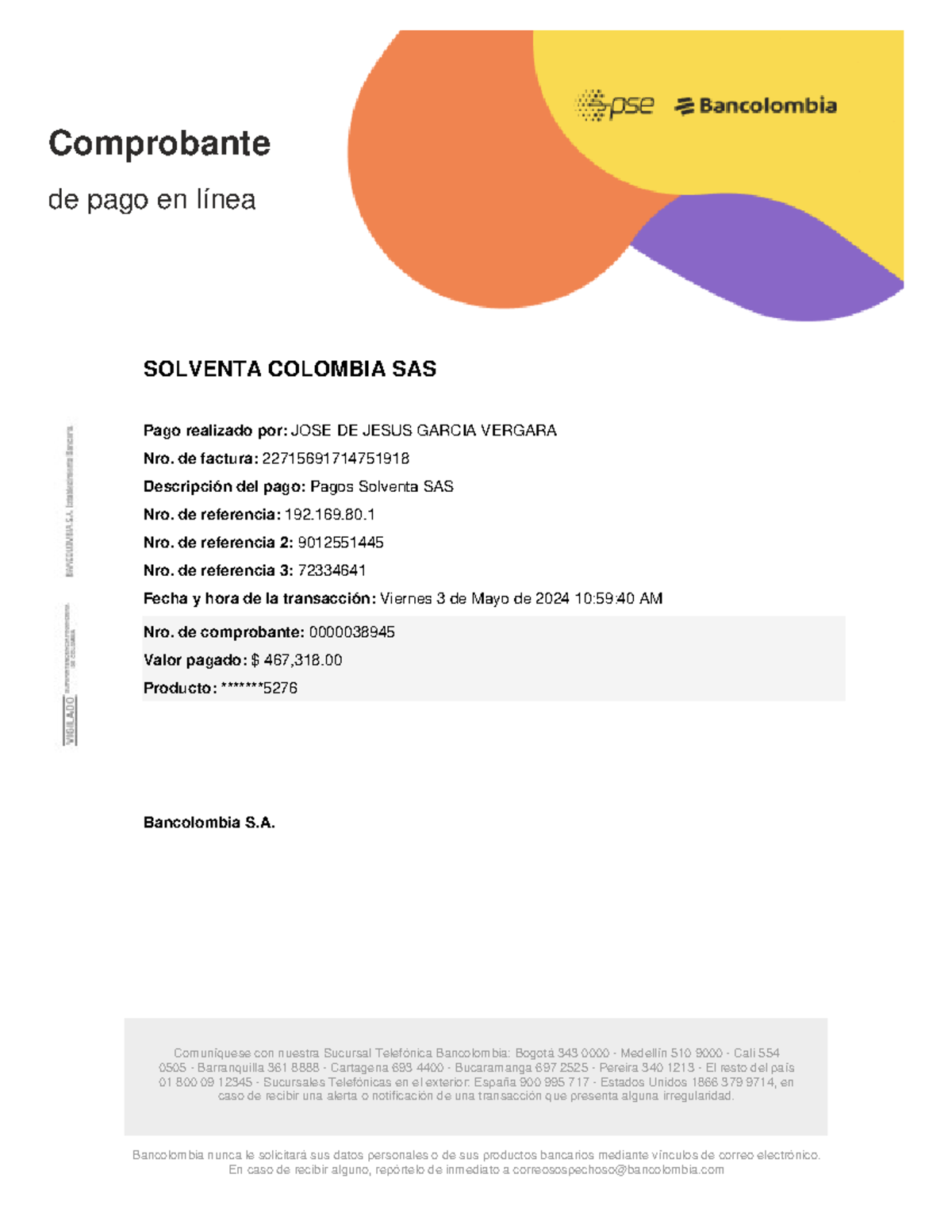 Comprobante de pagos - Comprobante de pago en línea SOLVENTA COLOMBIA ...