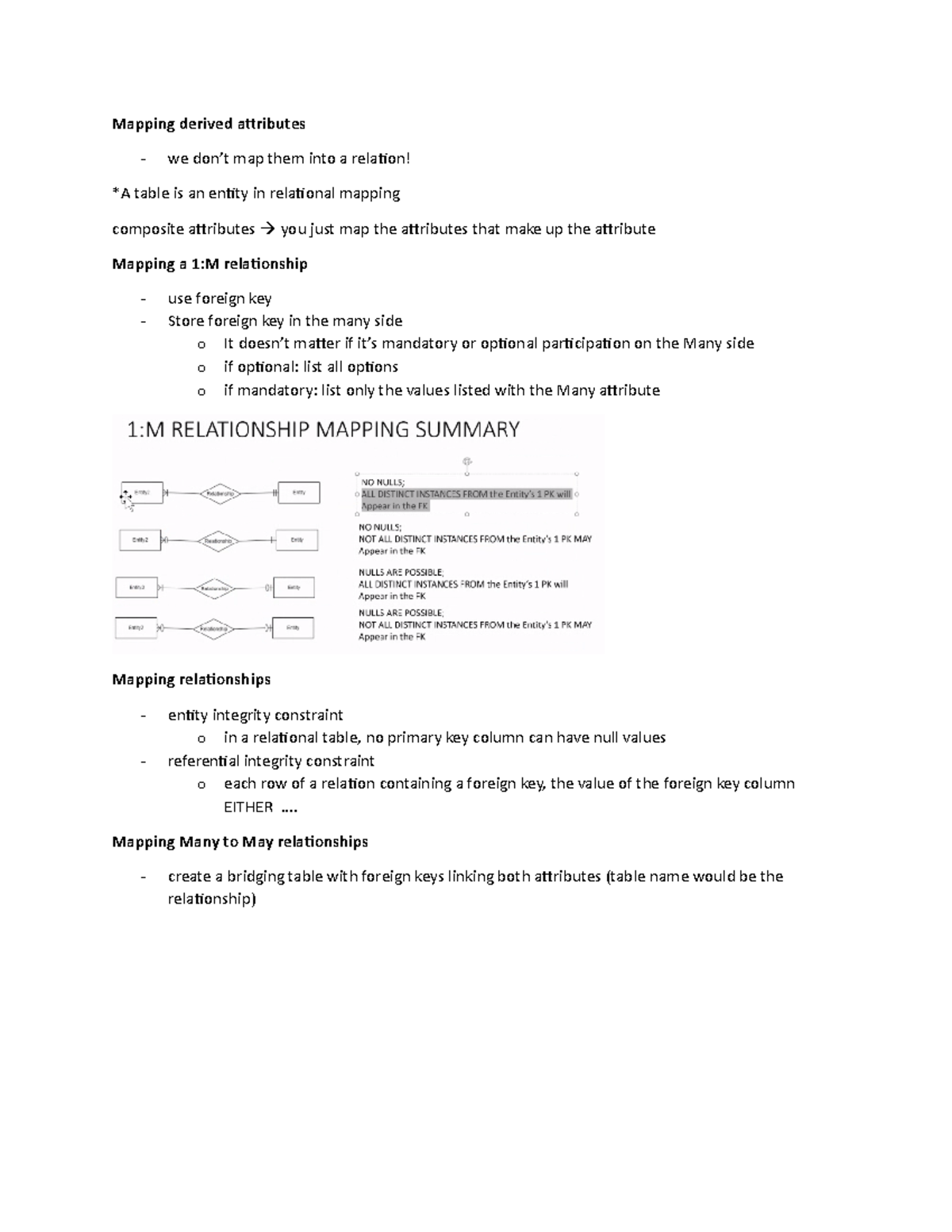 Lecture 7 - Mapping relationships - Mapping derived attributes we don’t ...