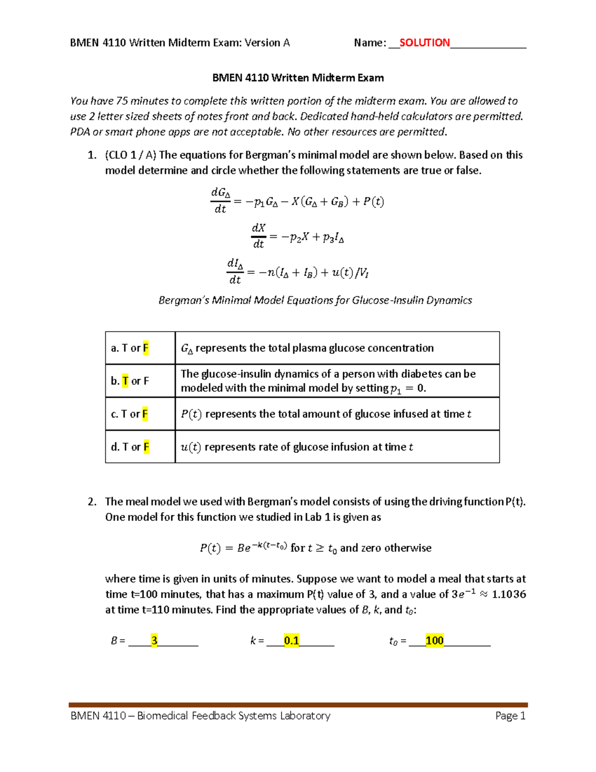 BMEN4110 Midterm Exam Written Fall2016 Version A Solution.pdf - BMEN ...