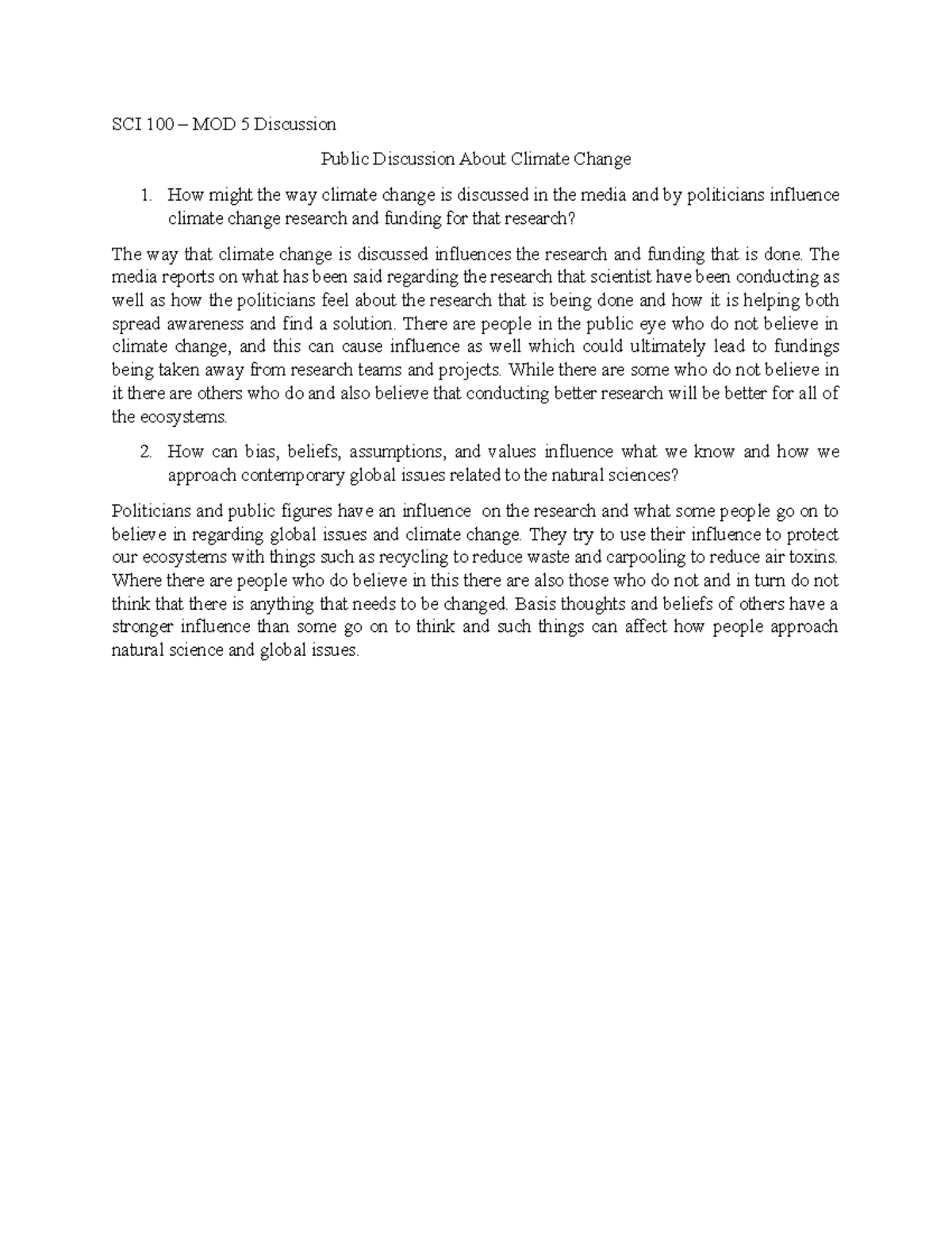 MOD 5 discussion - SCI 100 – MOD 5 Discussion Public Discussion About ...