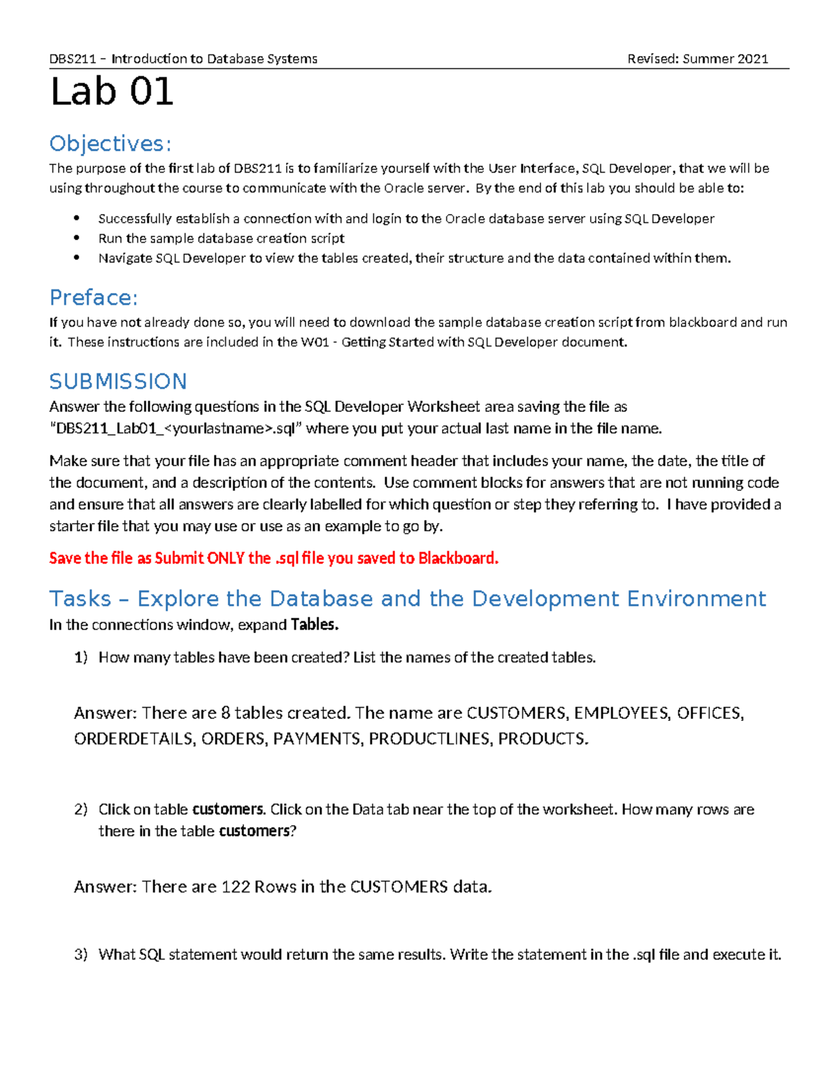 Dbs211 Lab01 Lab 01 Objectives The Purpose Of The First Lab Of Dbs211 Is To Familiarize