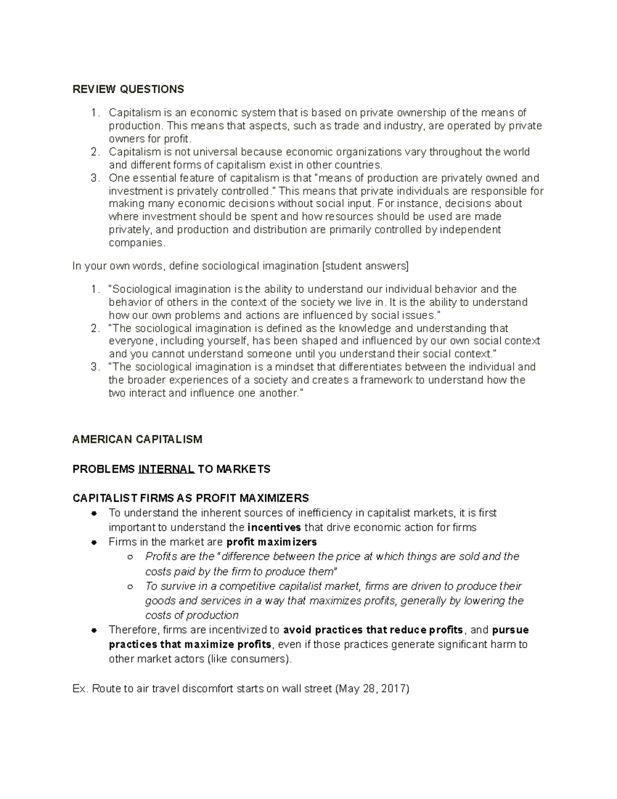 9 9 21 - Lecture 1 notes Jennifer Heerwig - REVIEW QUESTIONS Capitalism ...