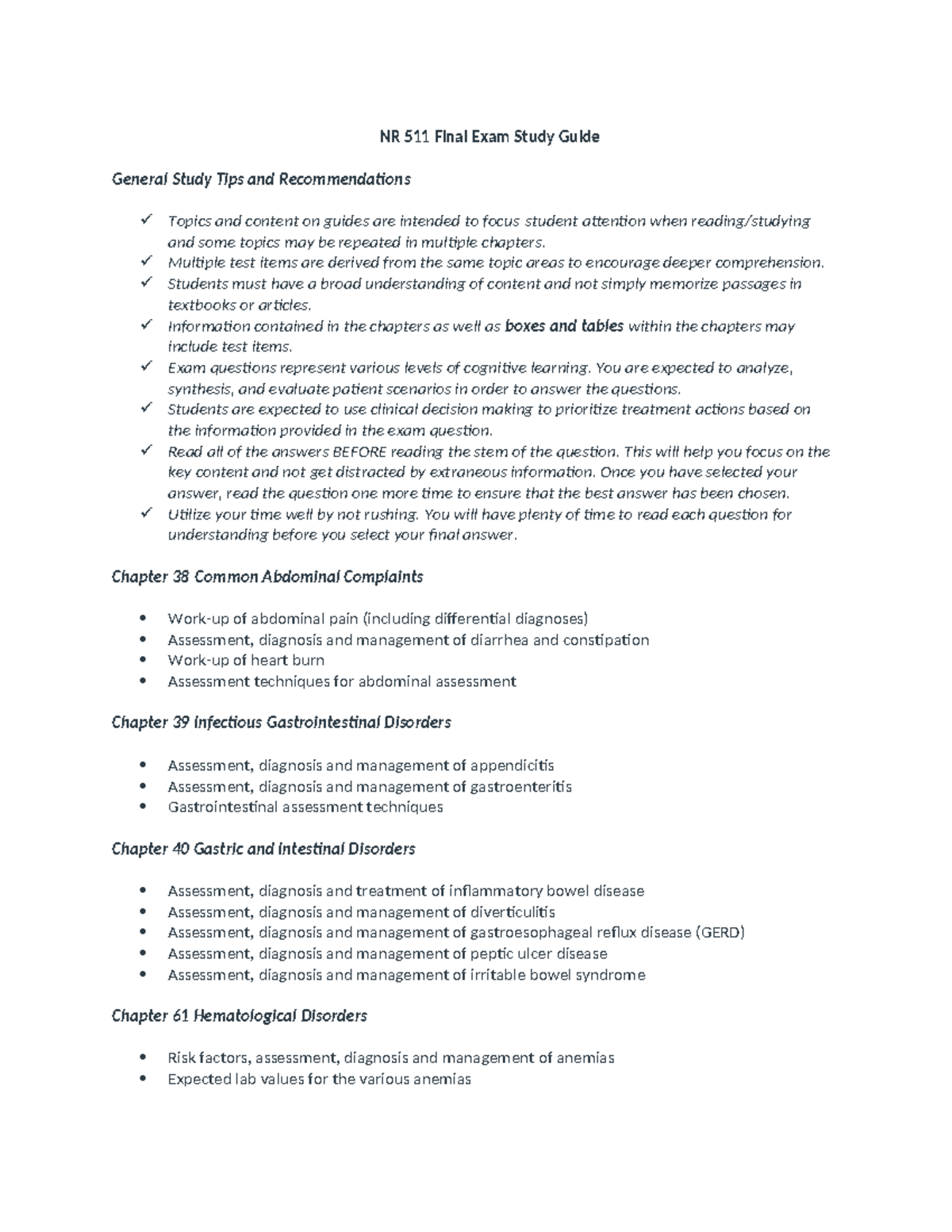 NR511 Final Exam Study Guide - NR 511 Final Exam Study Guide General ...
