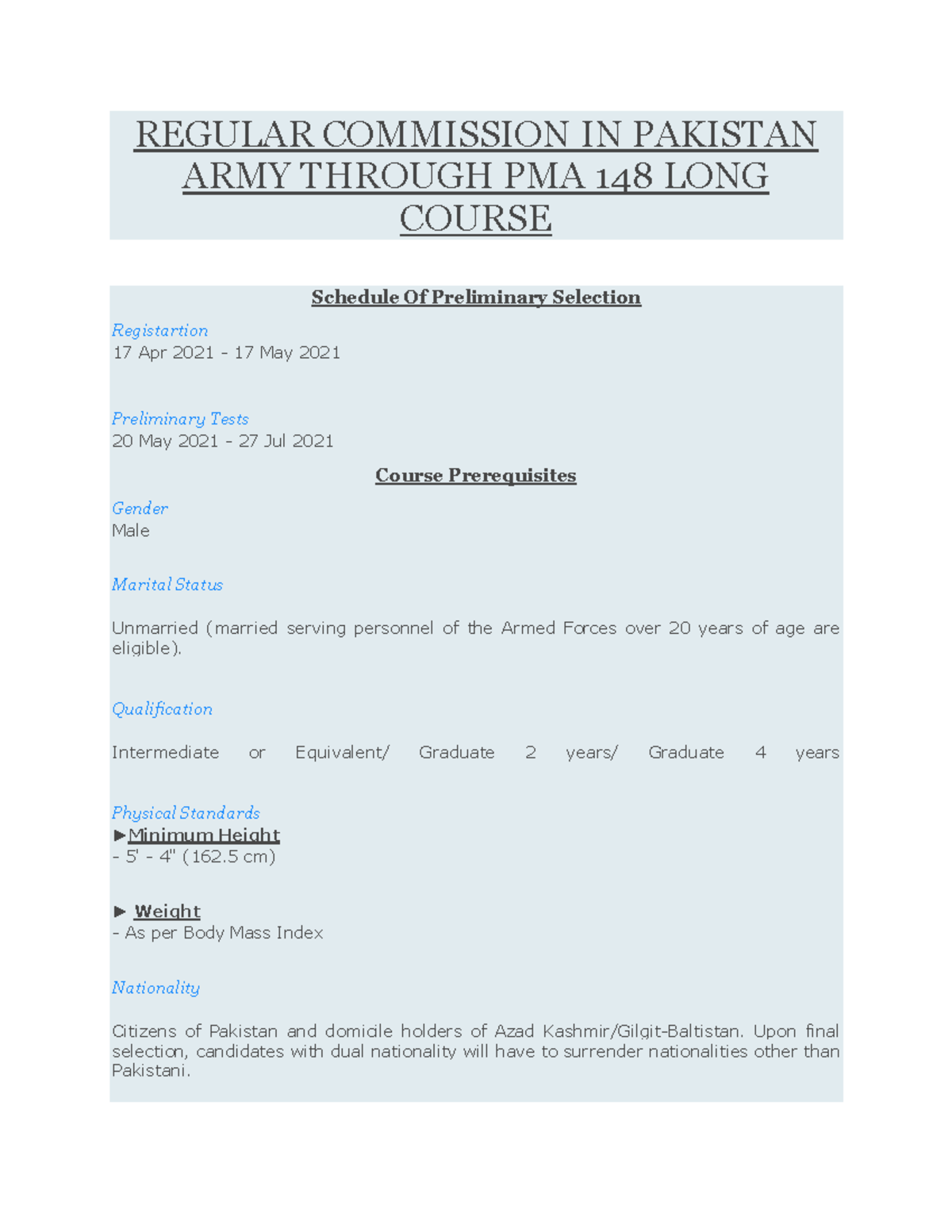PMA 148 - REGULAR COMMISSION IN PAKISTAN ARMY THROUGH PMA 148 LONG ...