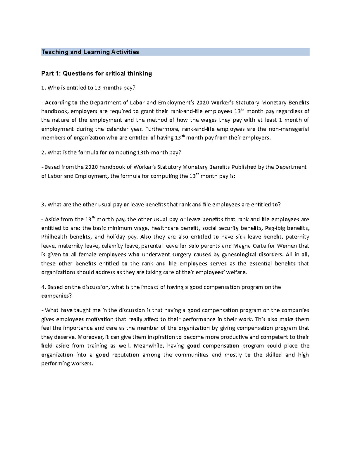 Compensation Administration - Topic 1 Activity - Teaching and Learning ...