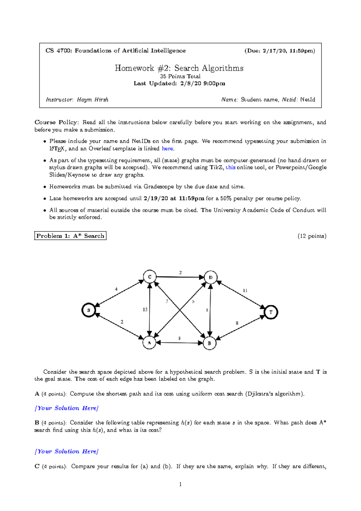4700 2020sp hw2 v3 - Homework assignment from CS 4700 taught by Professor Hyam Hirsh during ...