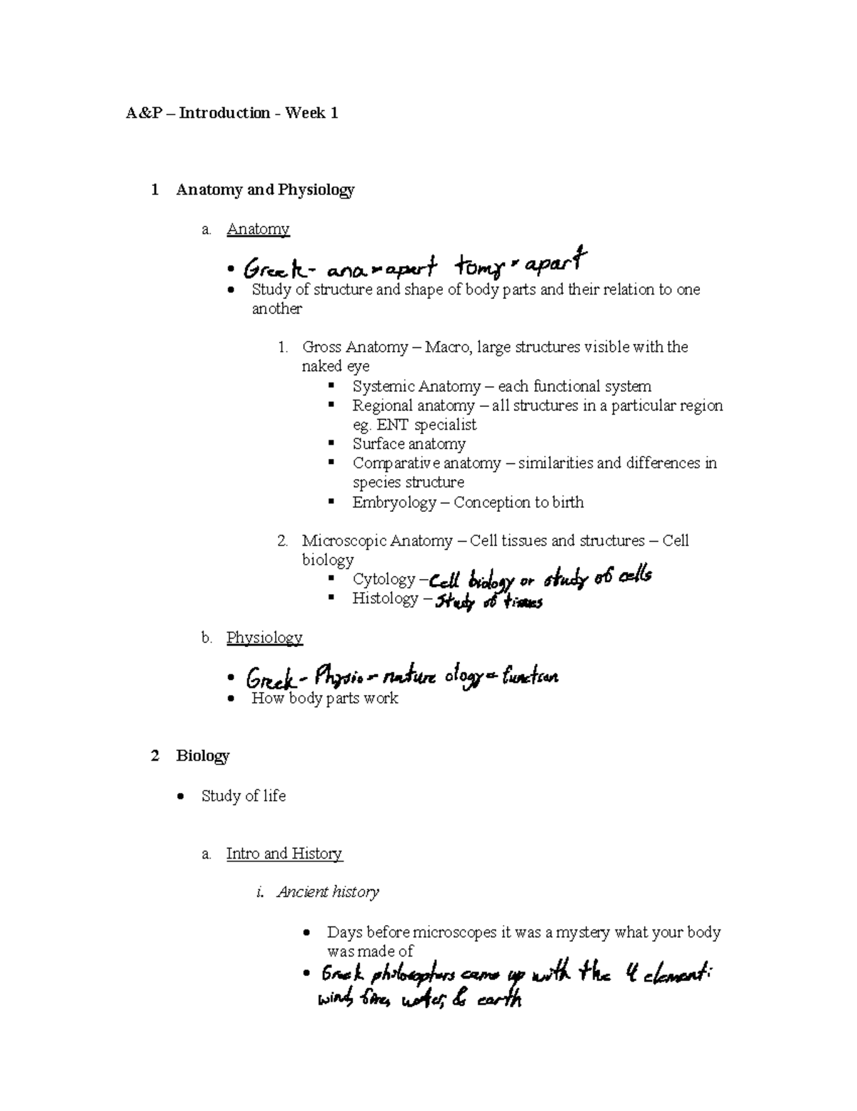 A&P Week 1 - Introduction - A&P – Introduction - Week 1 1 Anatomy and ...
