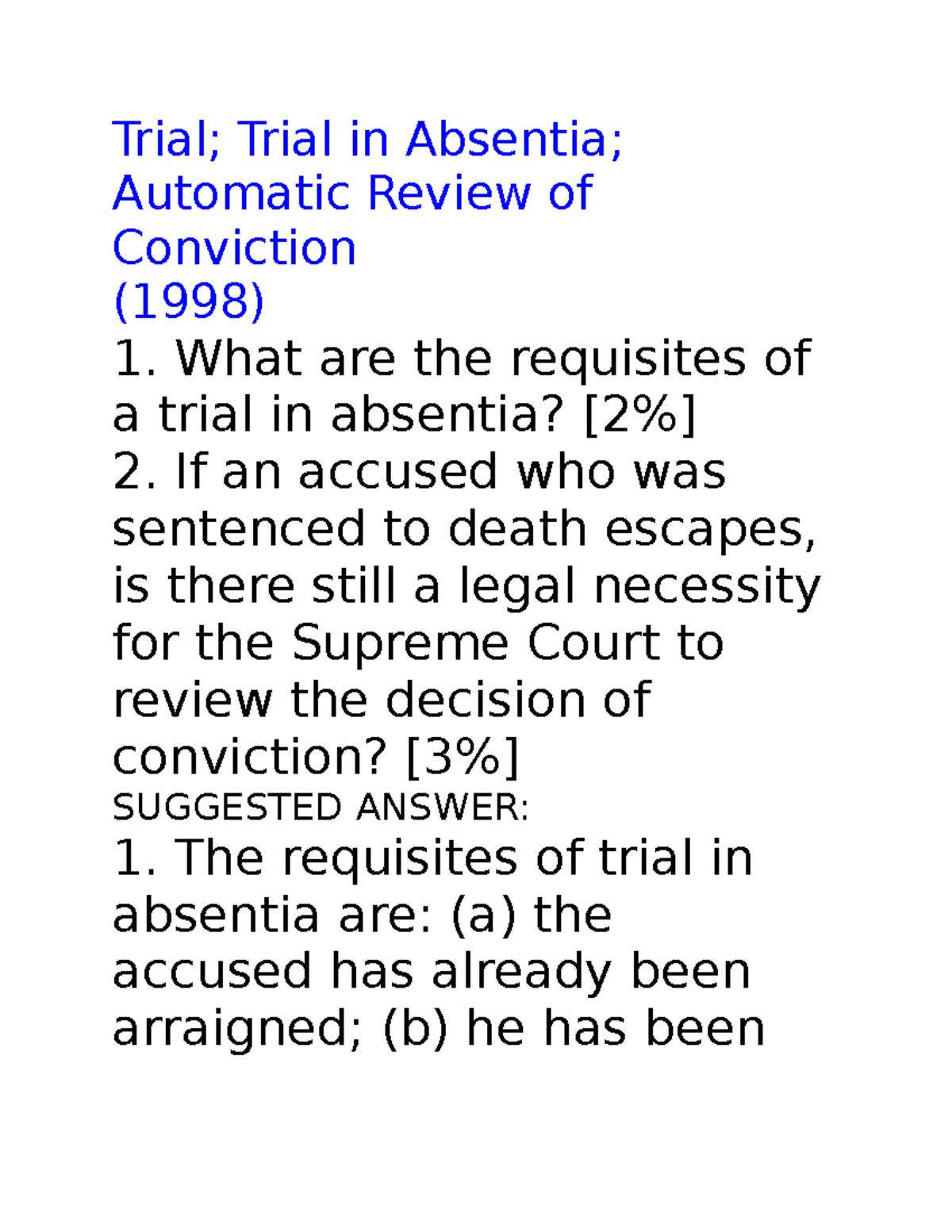 Trial-Q-A - Sample Q & A - Trial; Trial in Absentia; Automatic Review ...