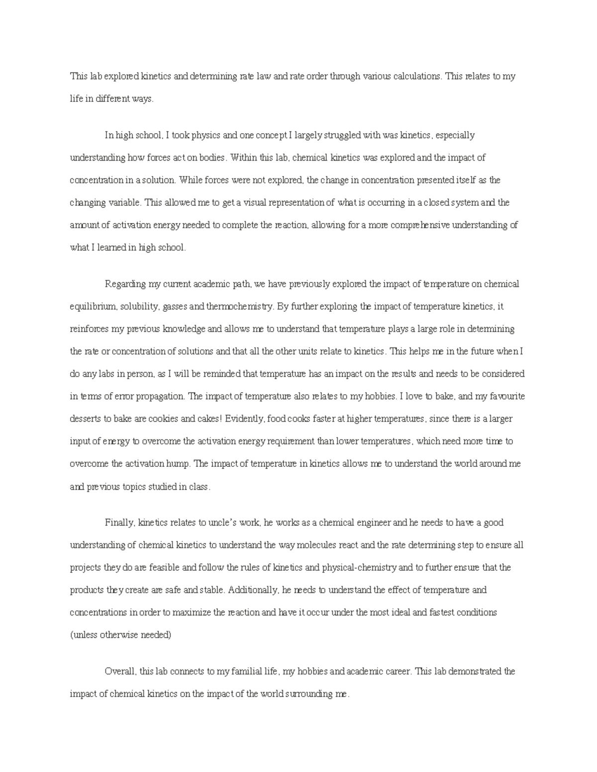 Labflow Real Life connections examples - This lab explored kinetics and ...