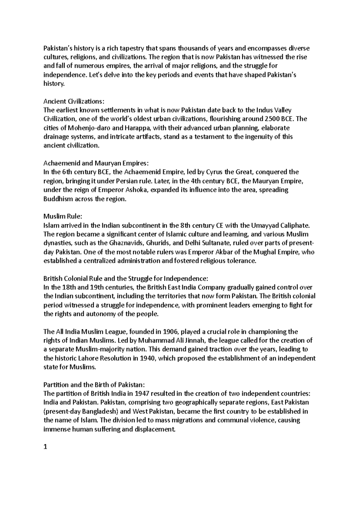 Pp1 - detailed history of countries. - Pakistan's history is a rich ...
