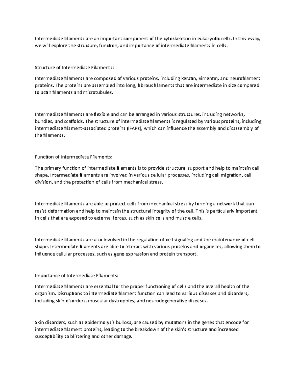 Intermediate filament - In this essay, we will explore the structure ...