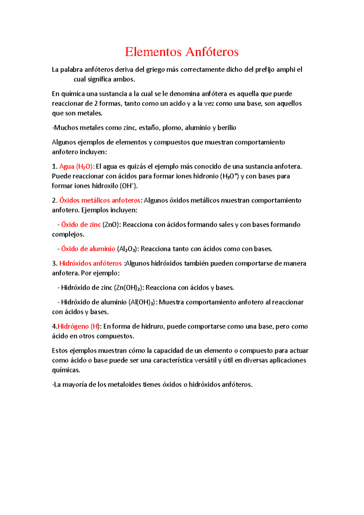 Elementos anfóteros - Elementos Anfóteros La palabra anfóteros deriva ...