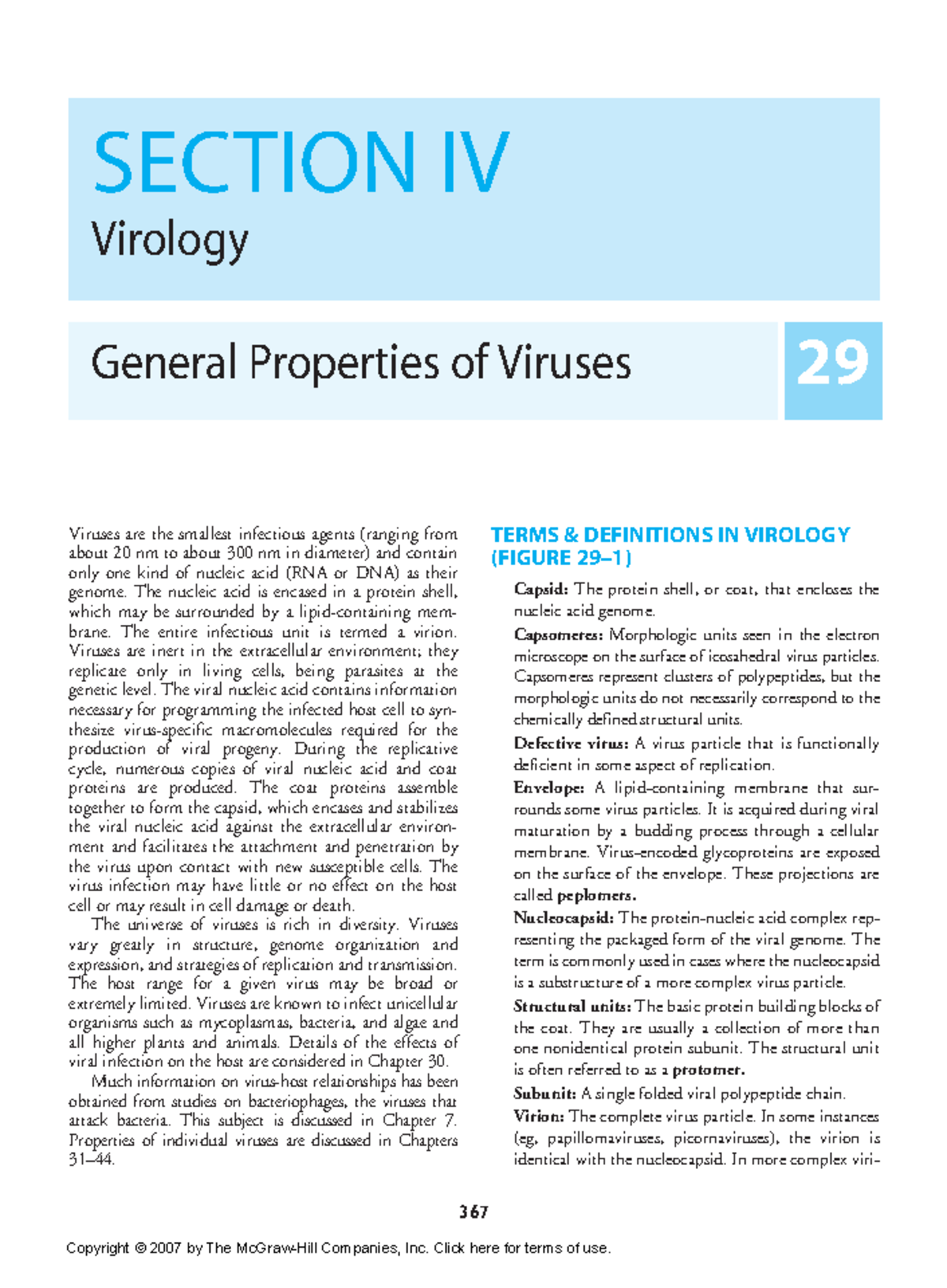 Virology - lecture notes - 367 SECTION IV Virology General Properties ...