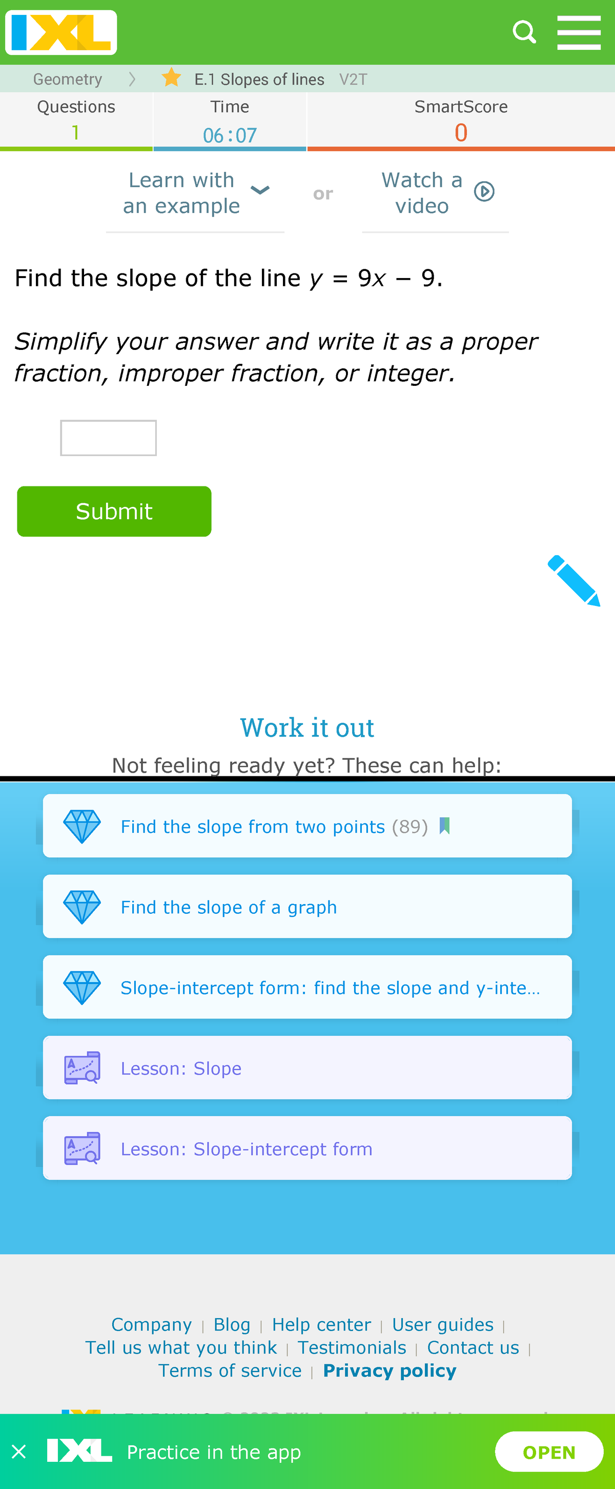 IXL - Slopes of lines (Geometry practice) - Work it out Not feeling ...